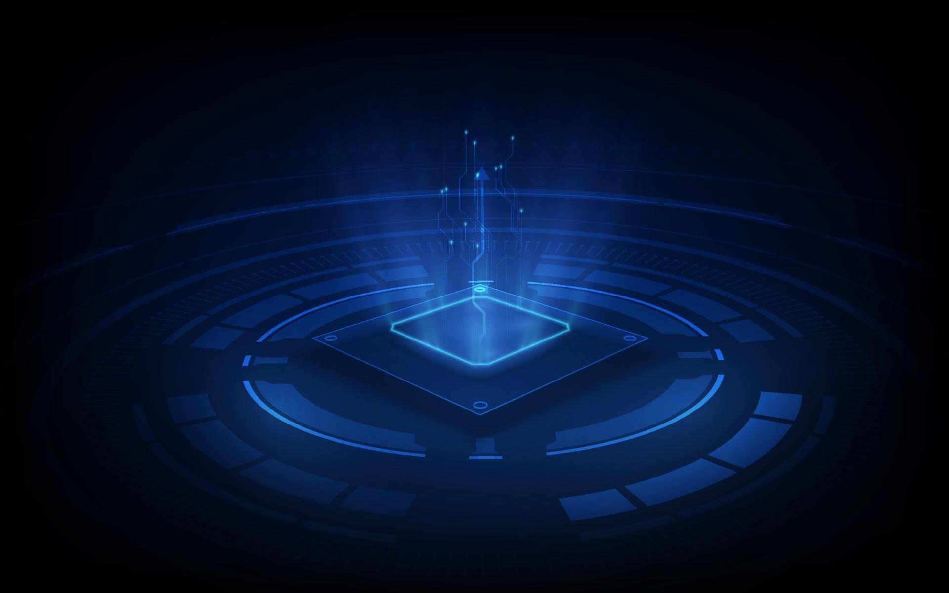 Abstract Technology Chip Processor Background Circuit Board And Html Code3d Illustration Blue