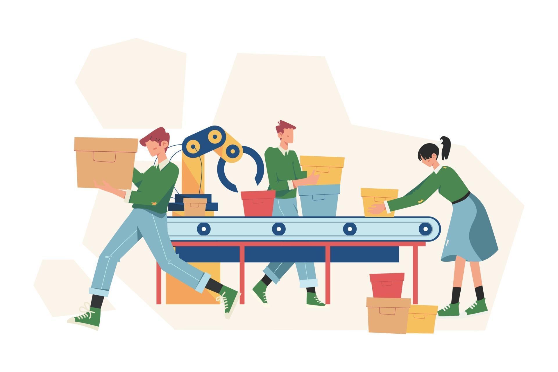 Línea de producción de la industria inteligente con trabajadores ... Línea de producción de la industria inteligente con trabajadores ...