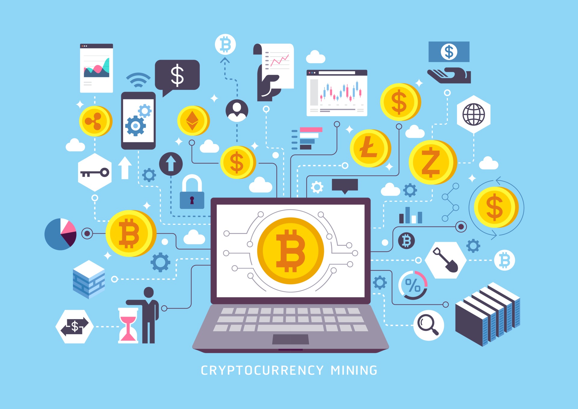 Cryptocurrency mining conceptual design. Vector illustrations. 2090070 ...