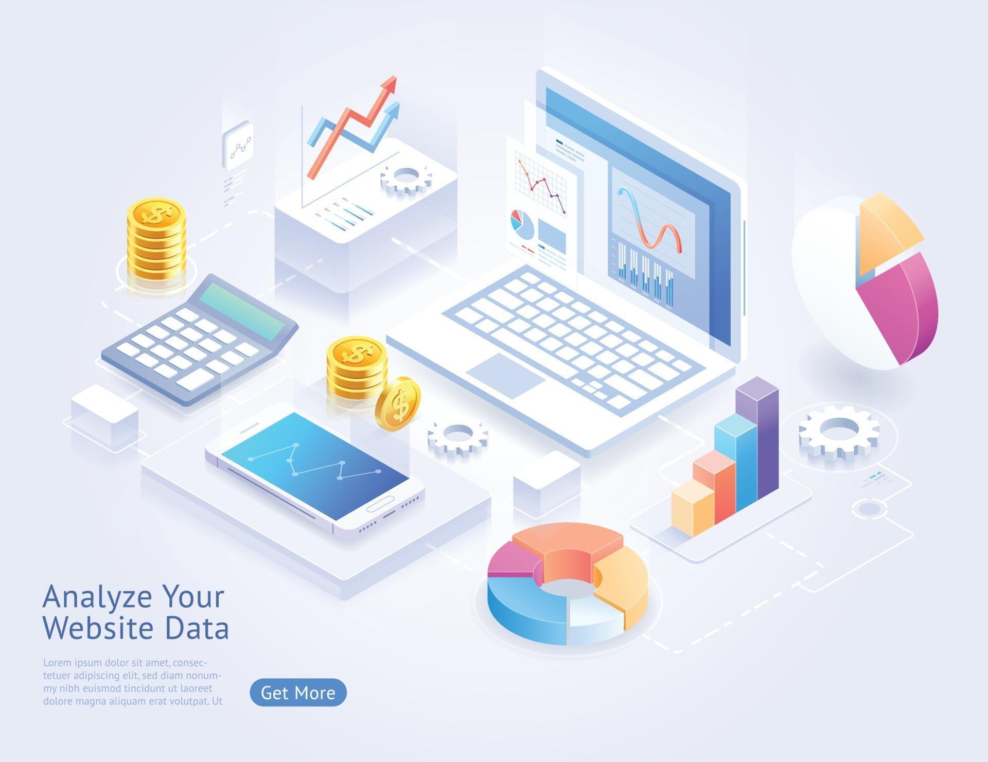 Analyze website application development vector isometric illustrations ...