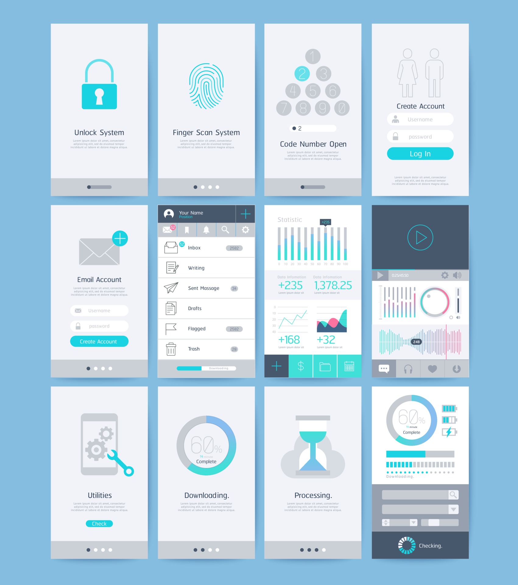 Interface and UI design elements. Vector illustrations. 2094114 Vector ...