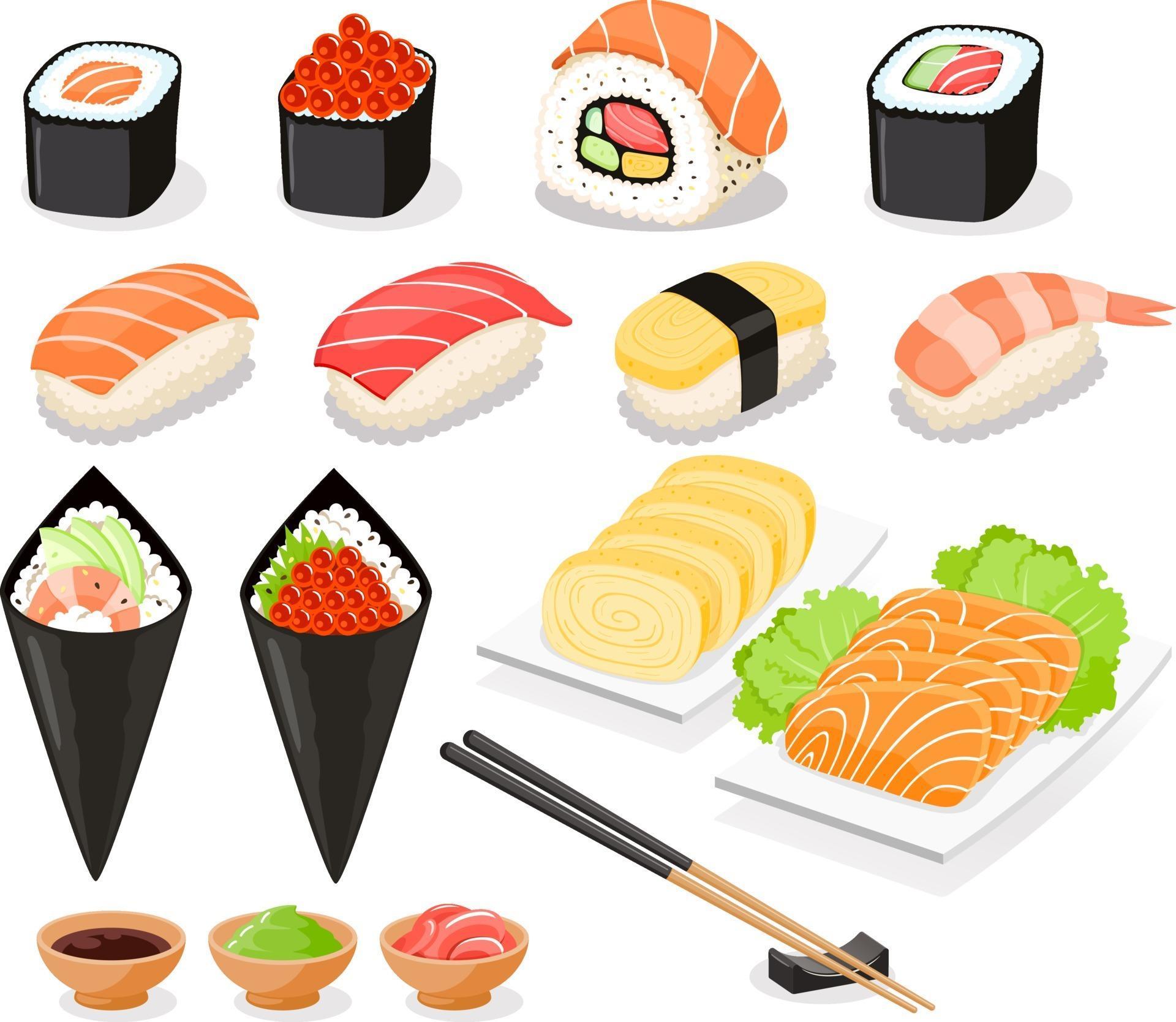 Sushi collection Asia food icons. Vector illustrations. 2094468 Vector ...