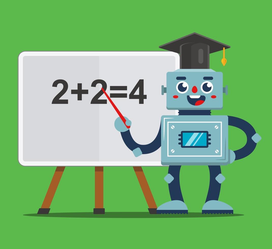 Robot teacher teaches children in the classroom. school of the future ...