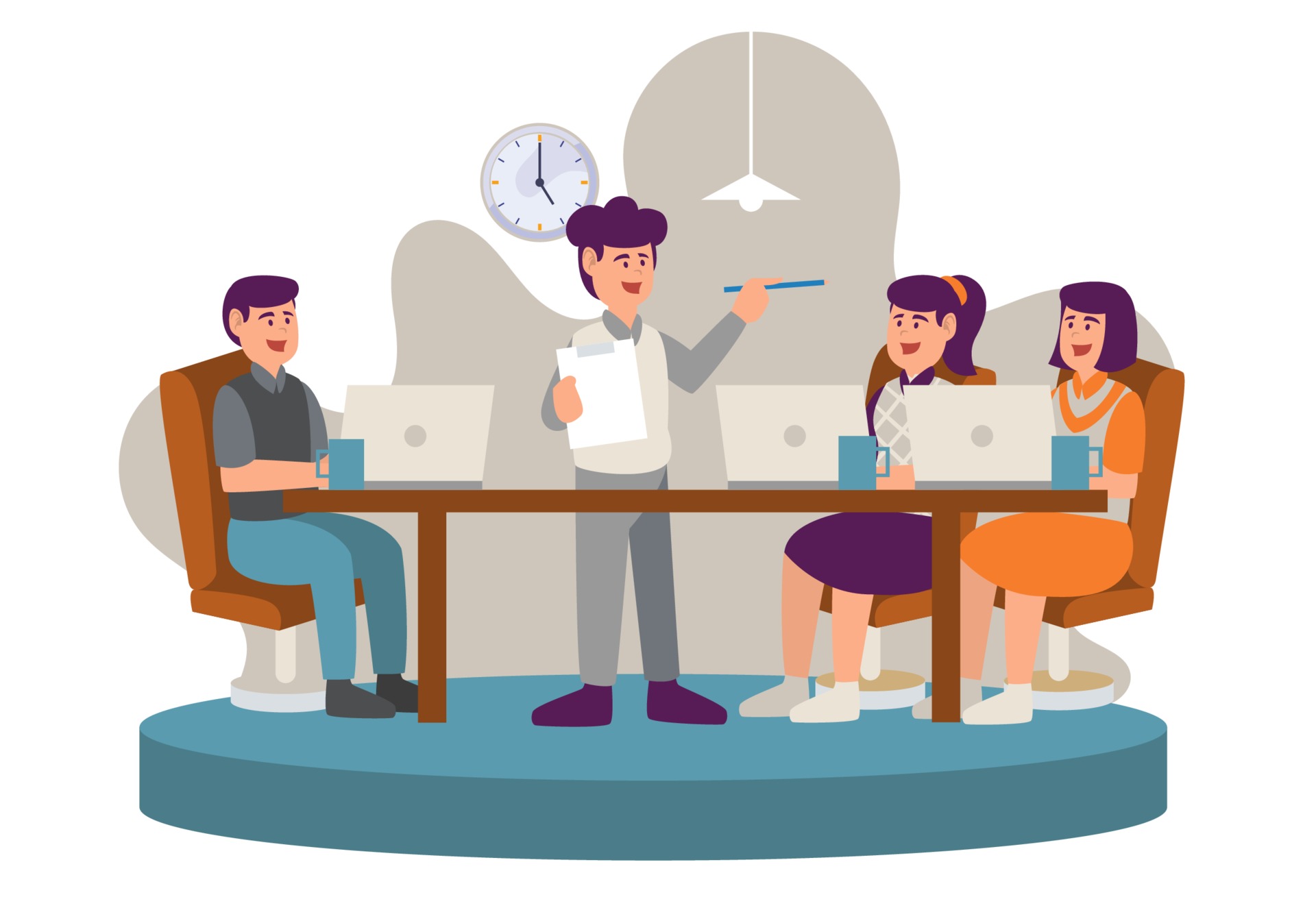 Office workers sitting at round table and discussing ideas. Vector ... Office workers sitting at round table and discussing ideas. Vector ...
