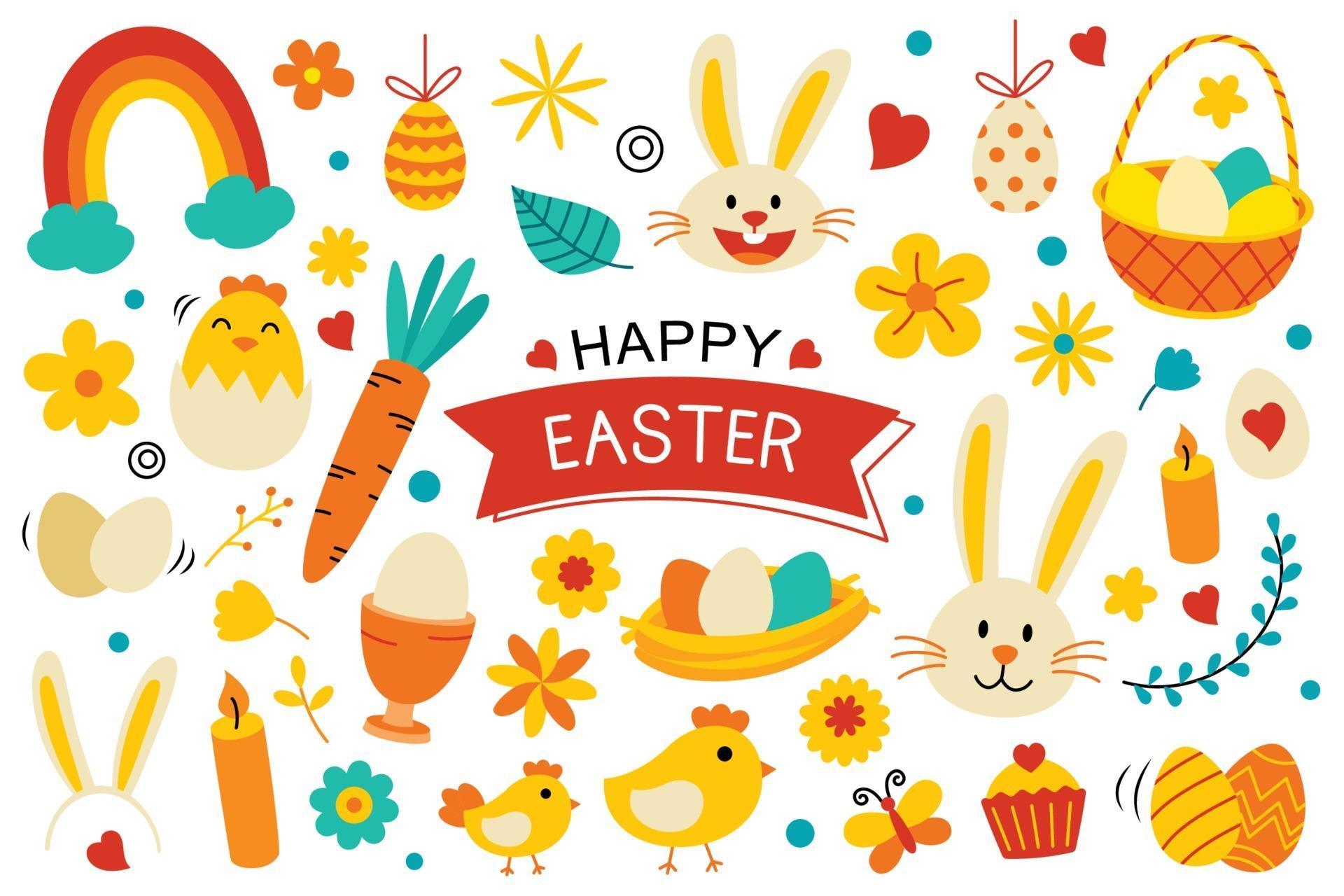 Happy easter elements flat design 2105885 Vector Art at Vecteezy