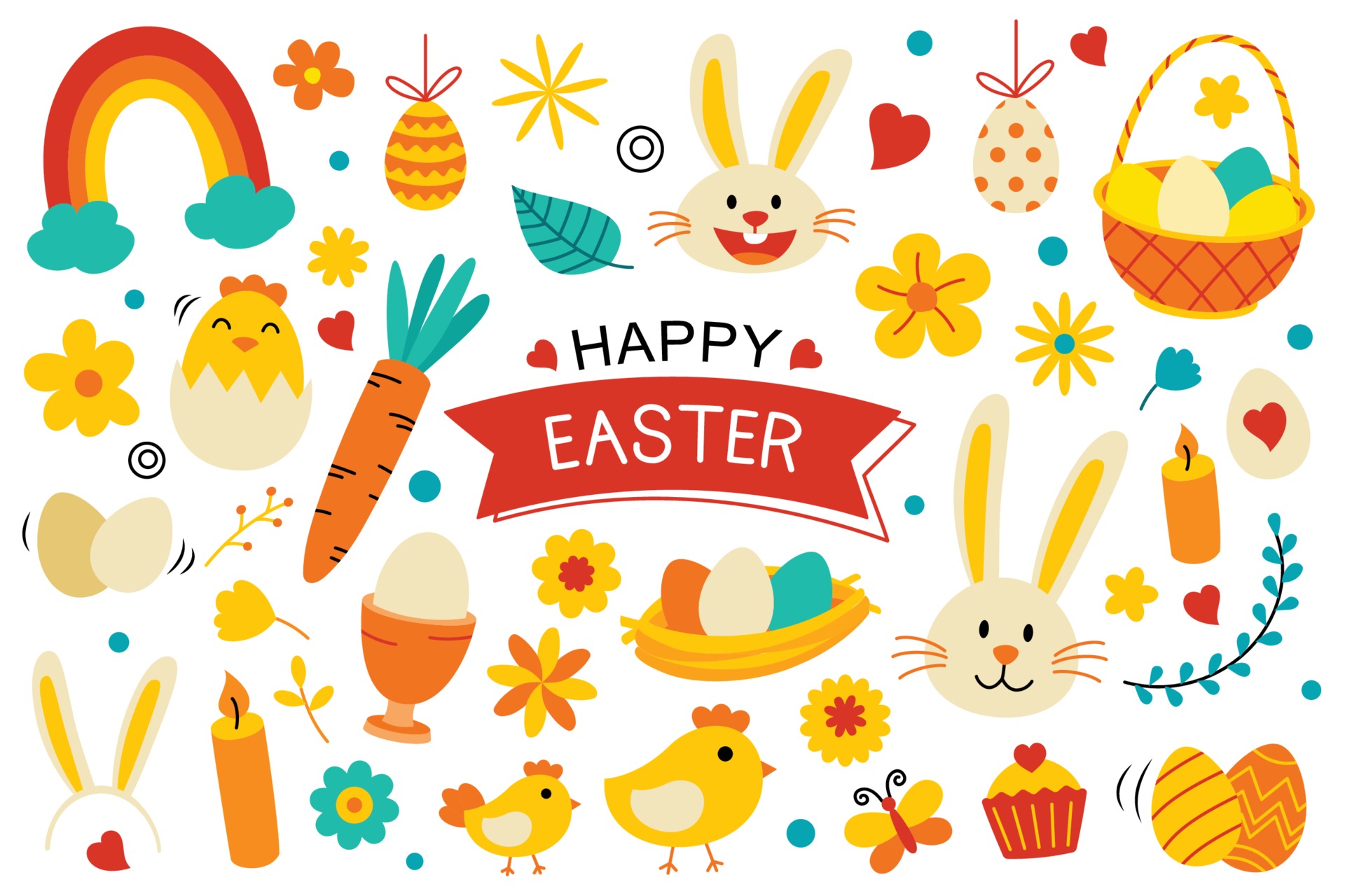 Happy easter elements flat design 2105885 Vector Art at Vecteezy