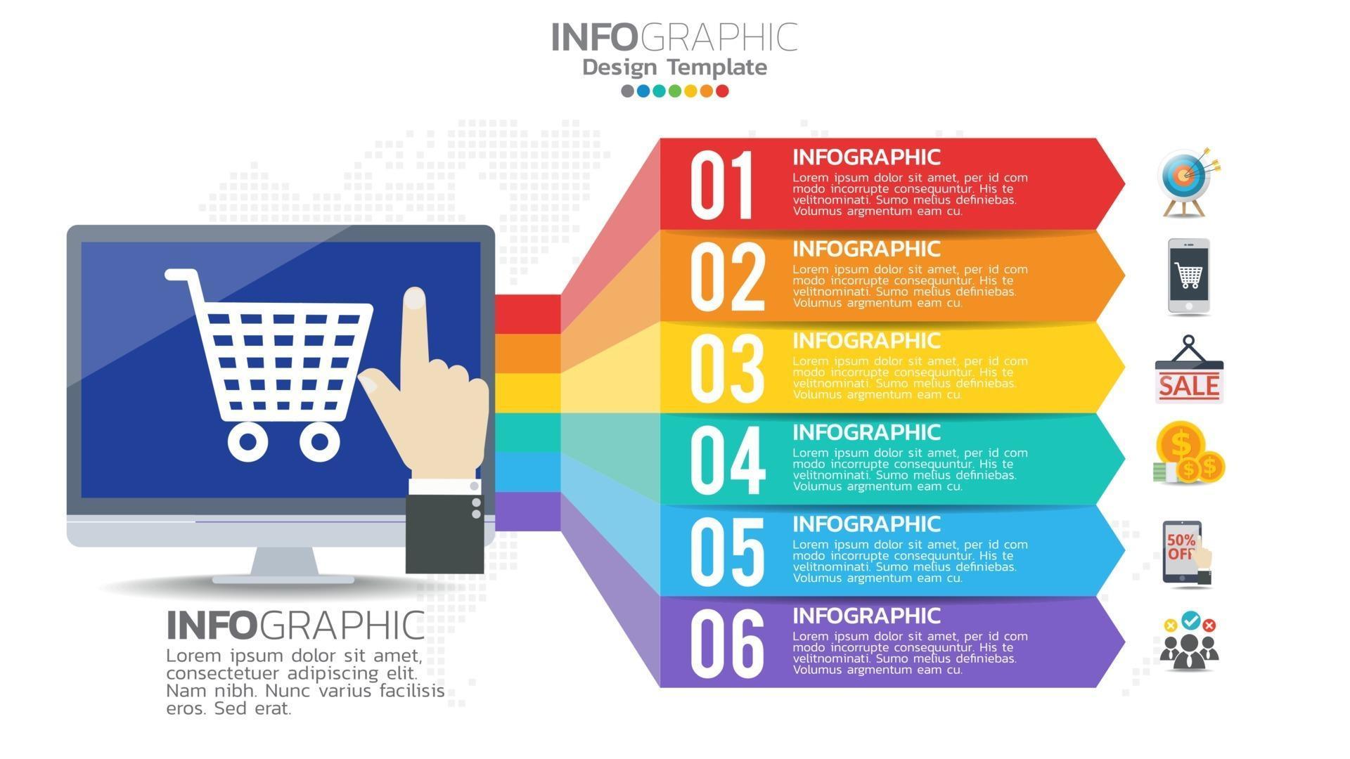 Shopping online infographic with 6 steps element chart diagram business ...