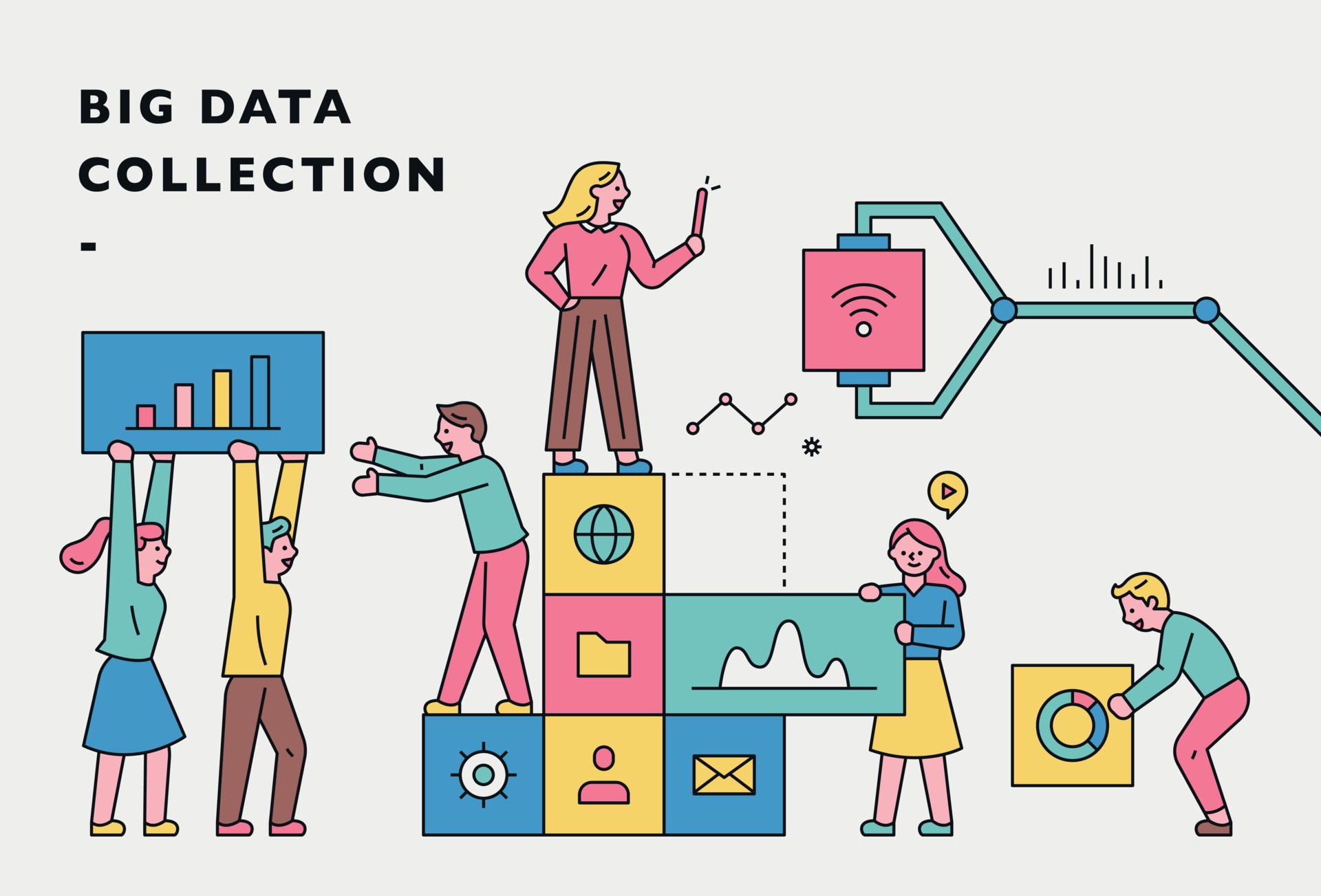 People Collecting Big Data Web Banner Concept 2125874 Vector Art At