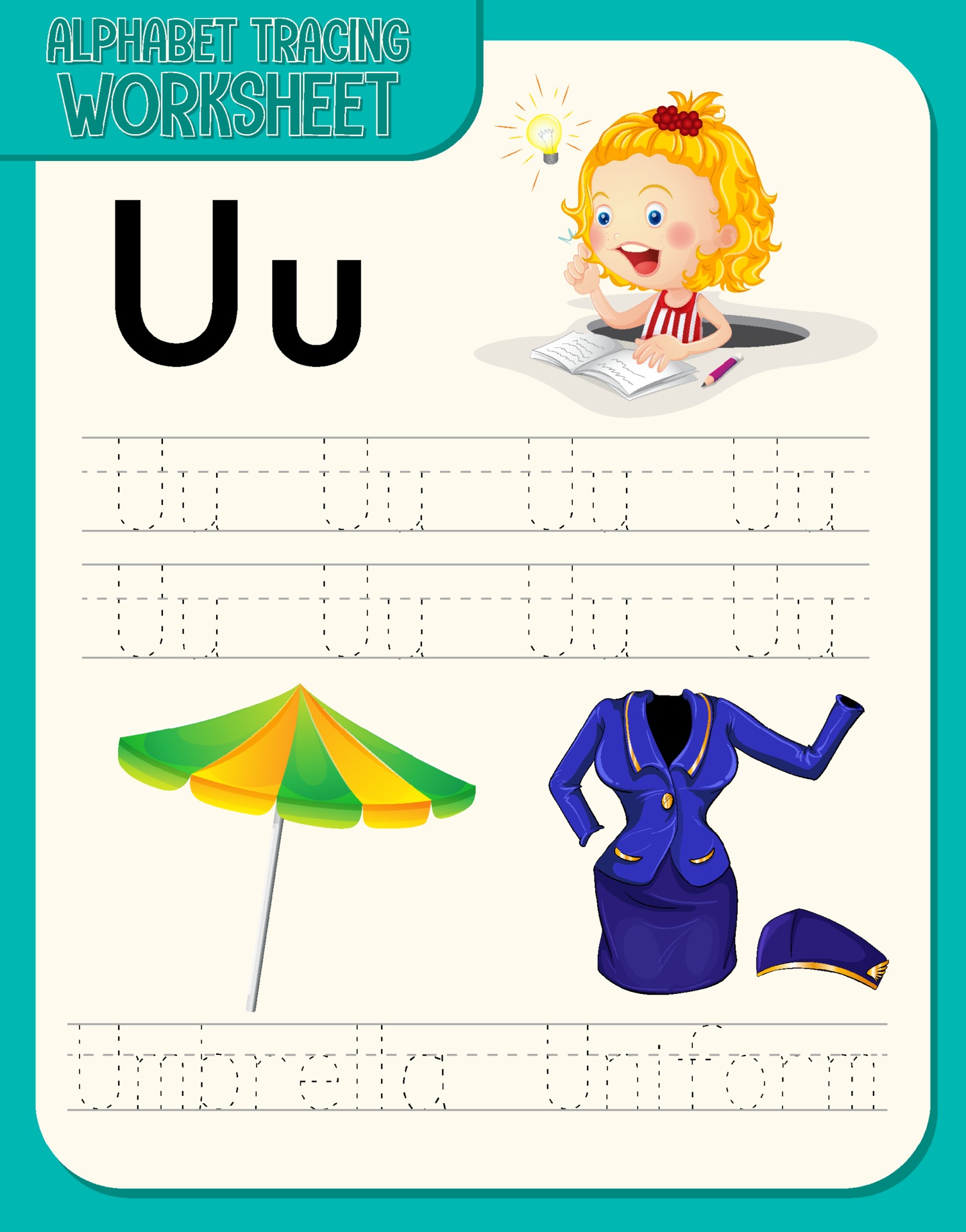 Alphabet tracing worksheet with letter U and u 2131445 Vector Art at ...