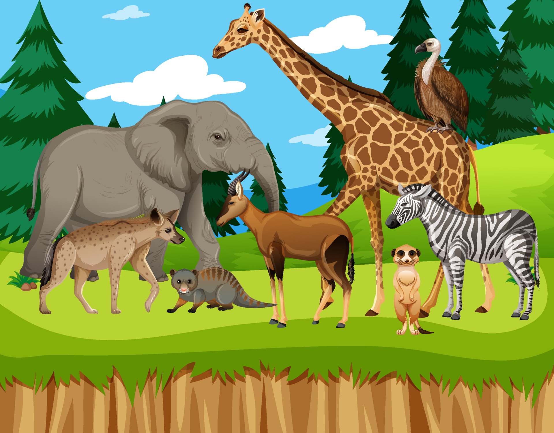 Group of wild african animal in the zoo scene 2131488 Vector Art at ...