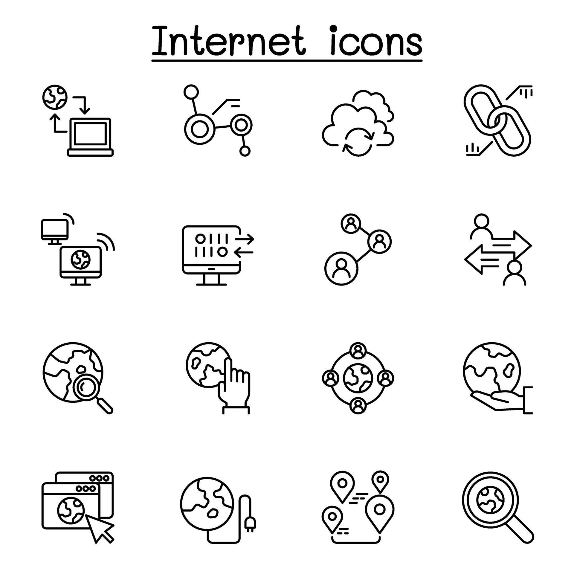 Internet connection icon set in thin line style 2134624 Vector Art at ...