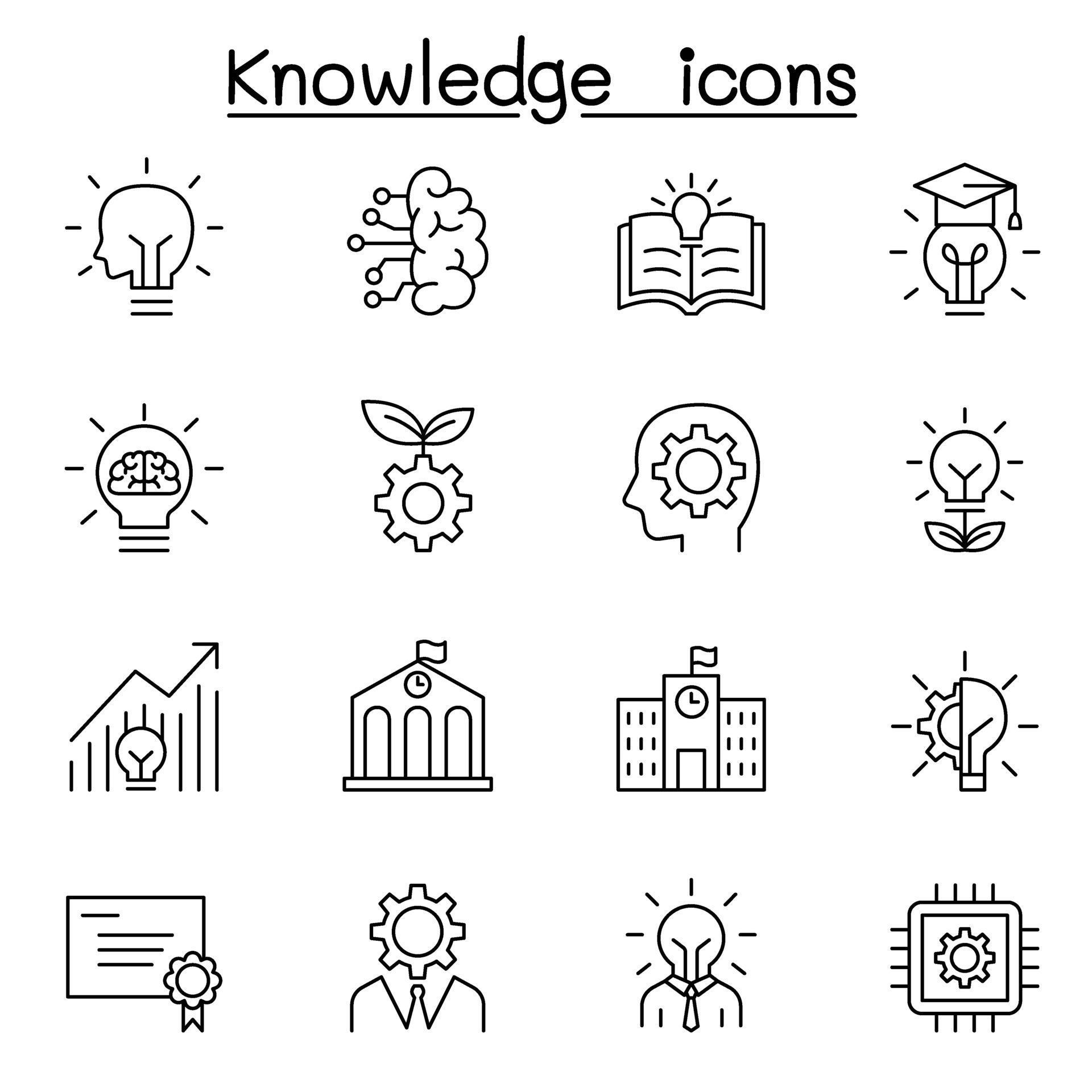 Knowledge icons set in thin line style 2134660 Vector Art at Vecteezy
