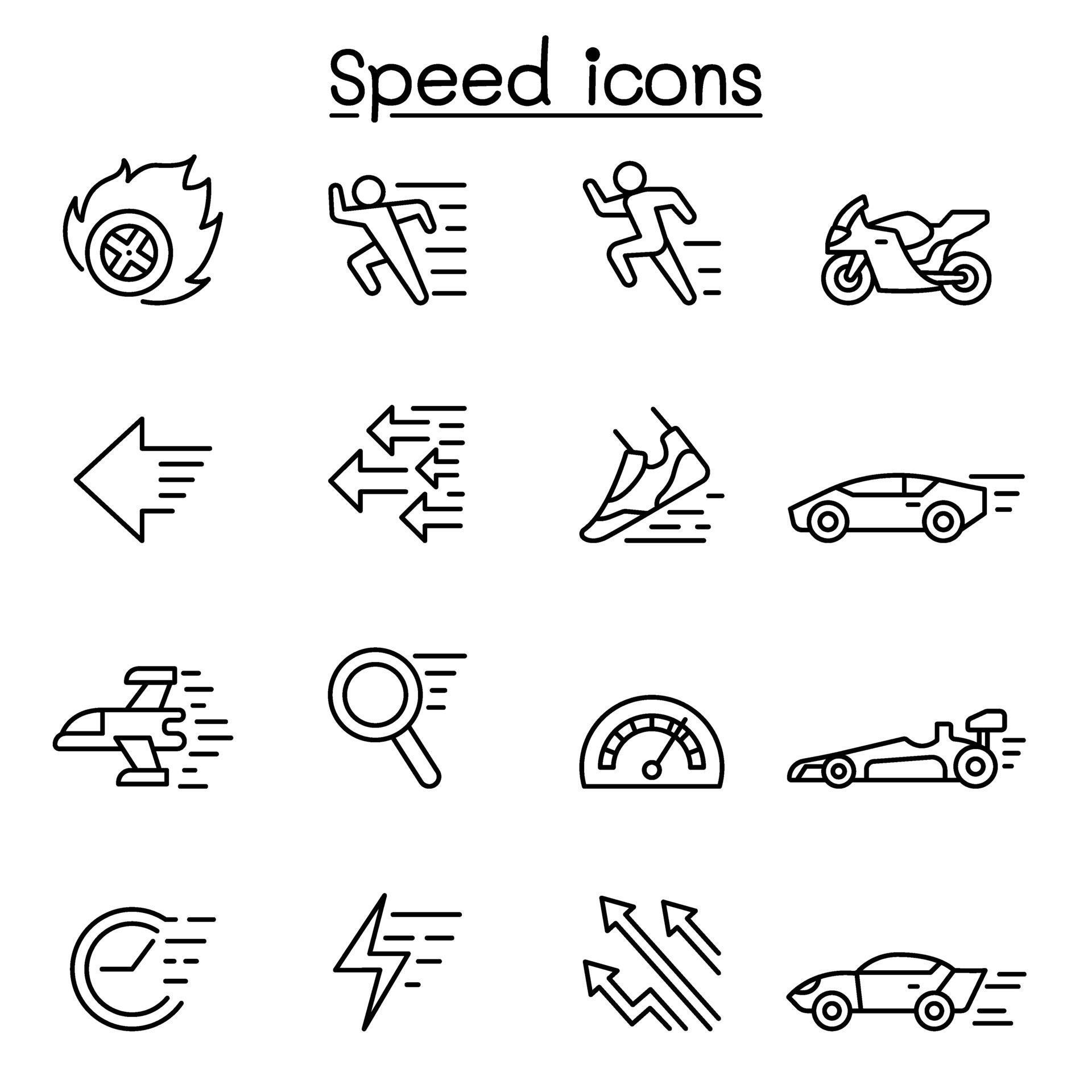 Speed Fast Icon Set In Thin Line Style 2135169 Vector Art At Vecteezy