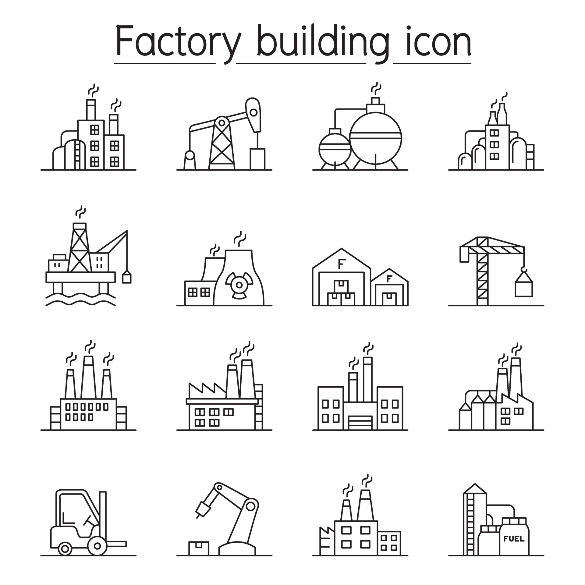 Factory building icon set in thin line style 2135331 Vector Art at Vecteezy