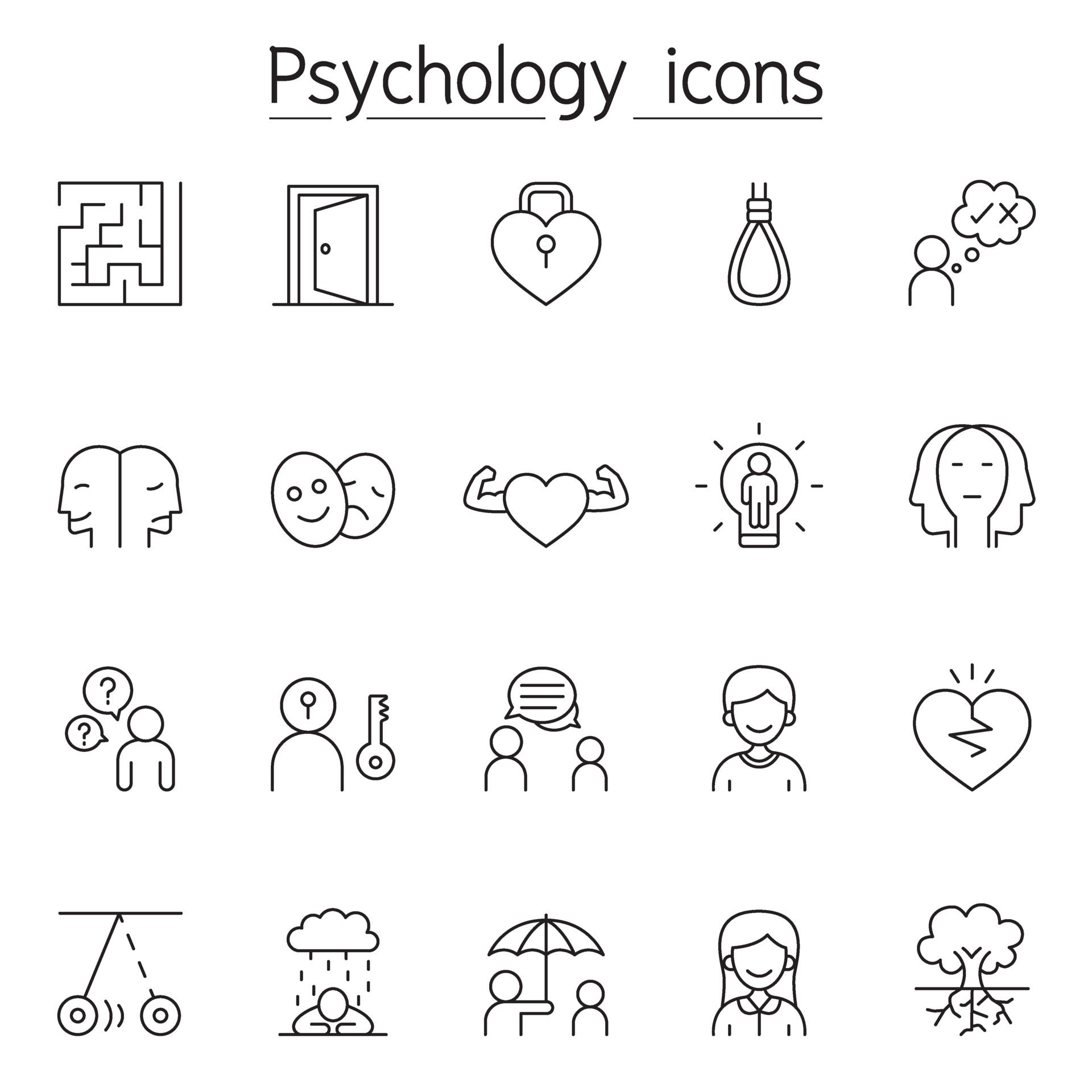 Psychology icon set in thin line style 2135428 Vector Art at Vecteezy Psychology icon set in thin line style 2135428 Vector Art at Vecteezy