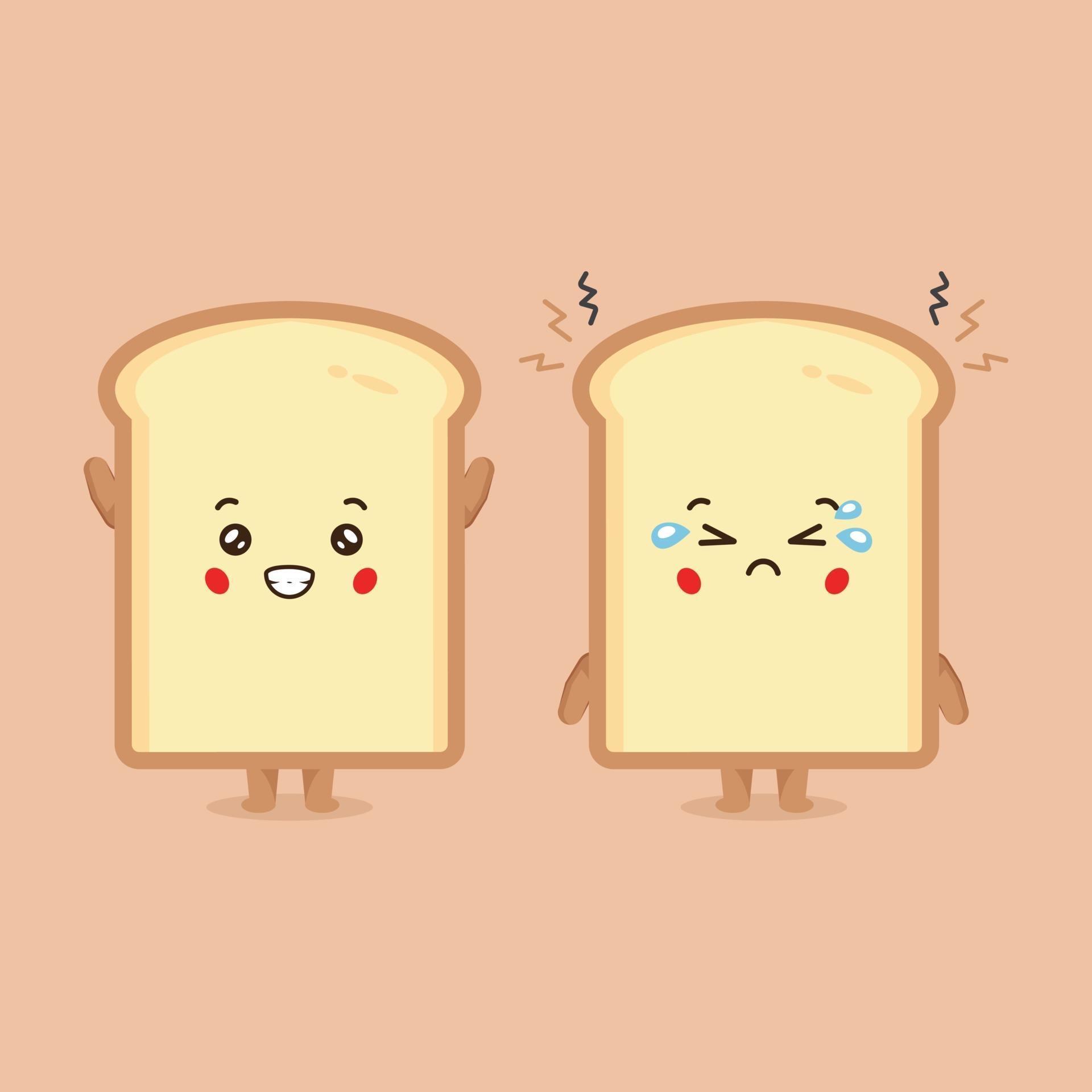 Cute Bread Characters Smiling And Sad 2136696 Vector Art At Vecteezy