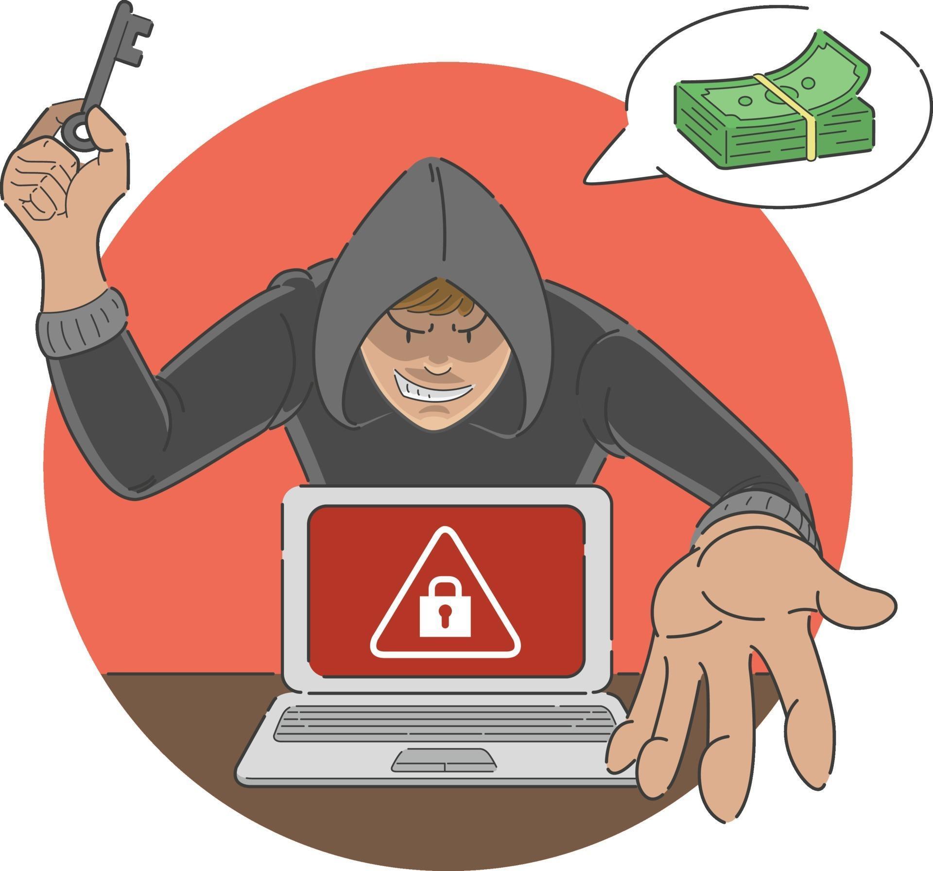 Ransomware Attack Scam Malware on Laptop Computer Cartoon Illustration ... Ransomware Attack Scam Malware on Laptop Computer Cartoon Illustration ...