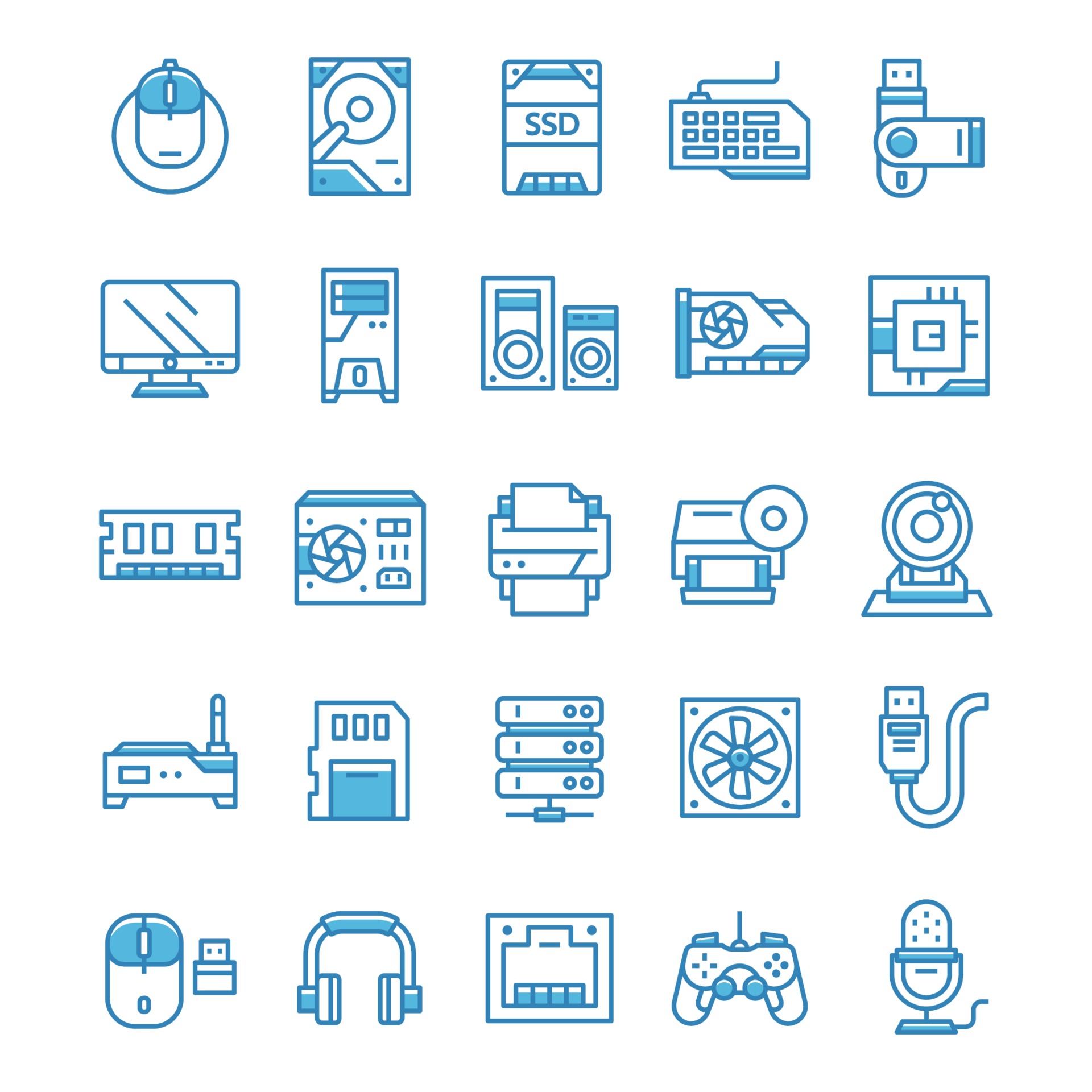 Set of Computer and Hardware icons with blue style. 2144453 Vector Art ...
