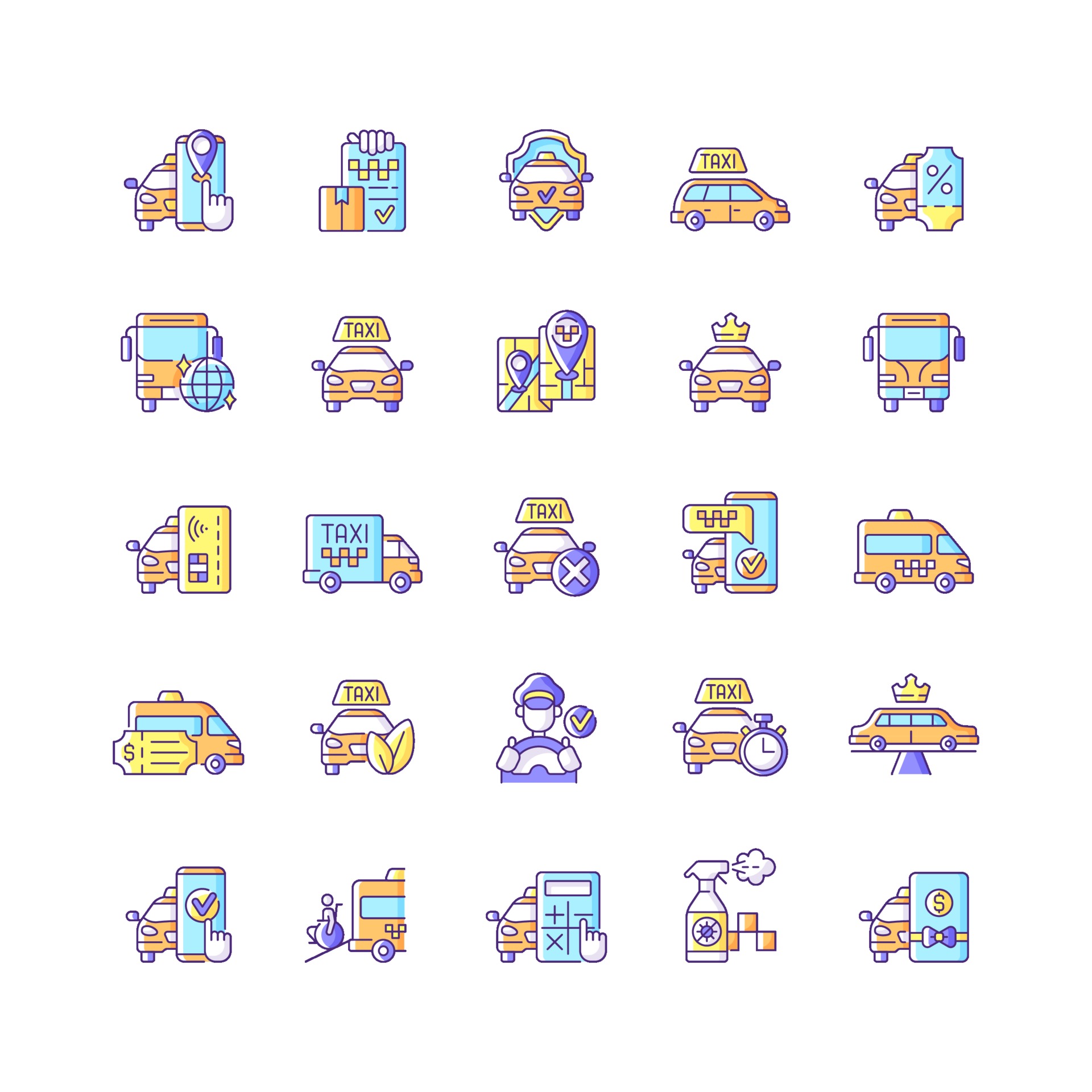 Taxi service RGB color icons set 2146328 Vector Art at Vecteezy Taxi service RGB color icons set 2146328 Vector Art at Vecteezy