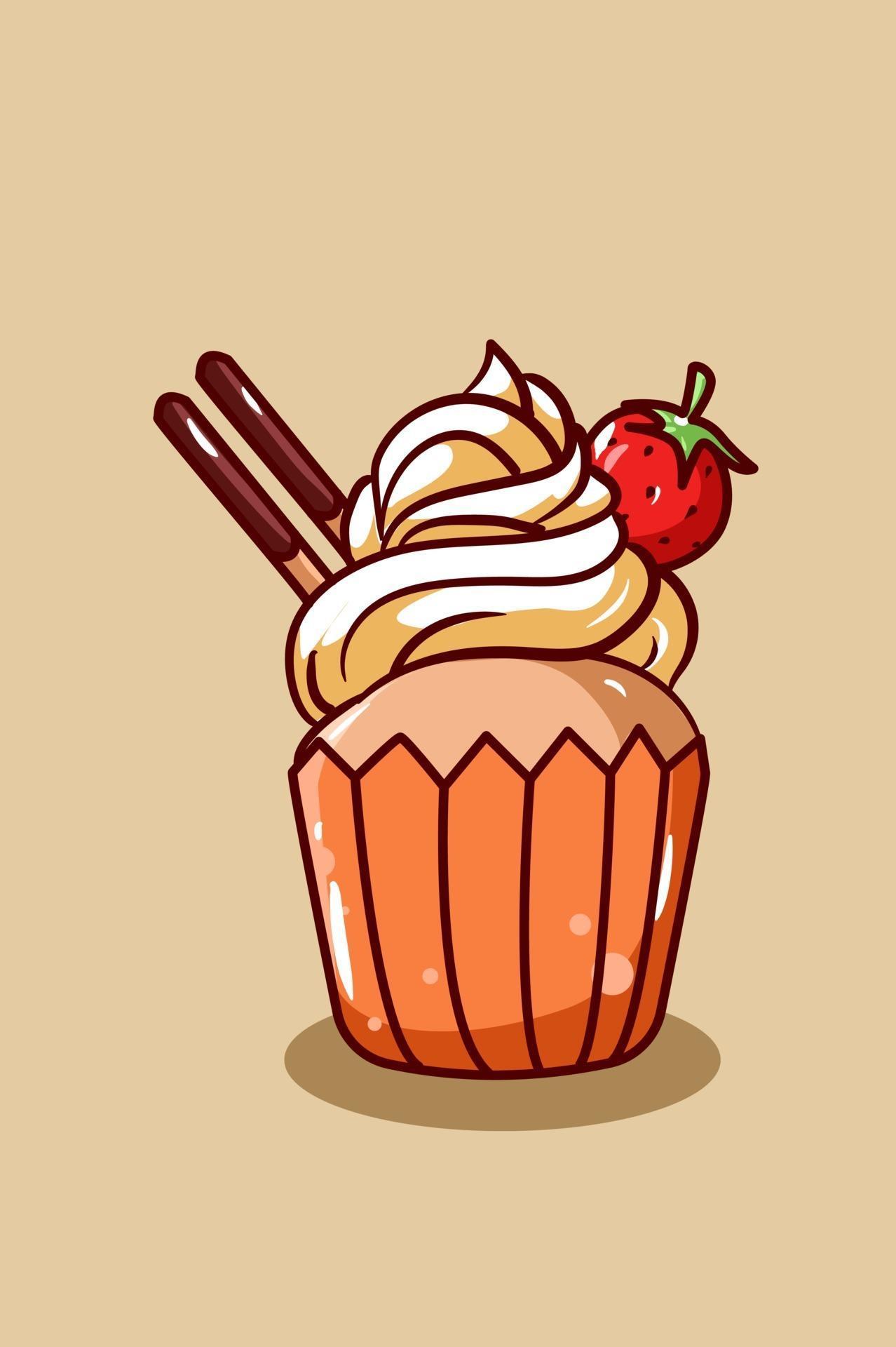 Sweet Cupcake With Strawberry Cartoon Illustration 2151526 Vector Art