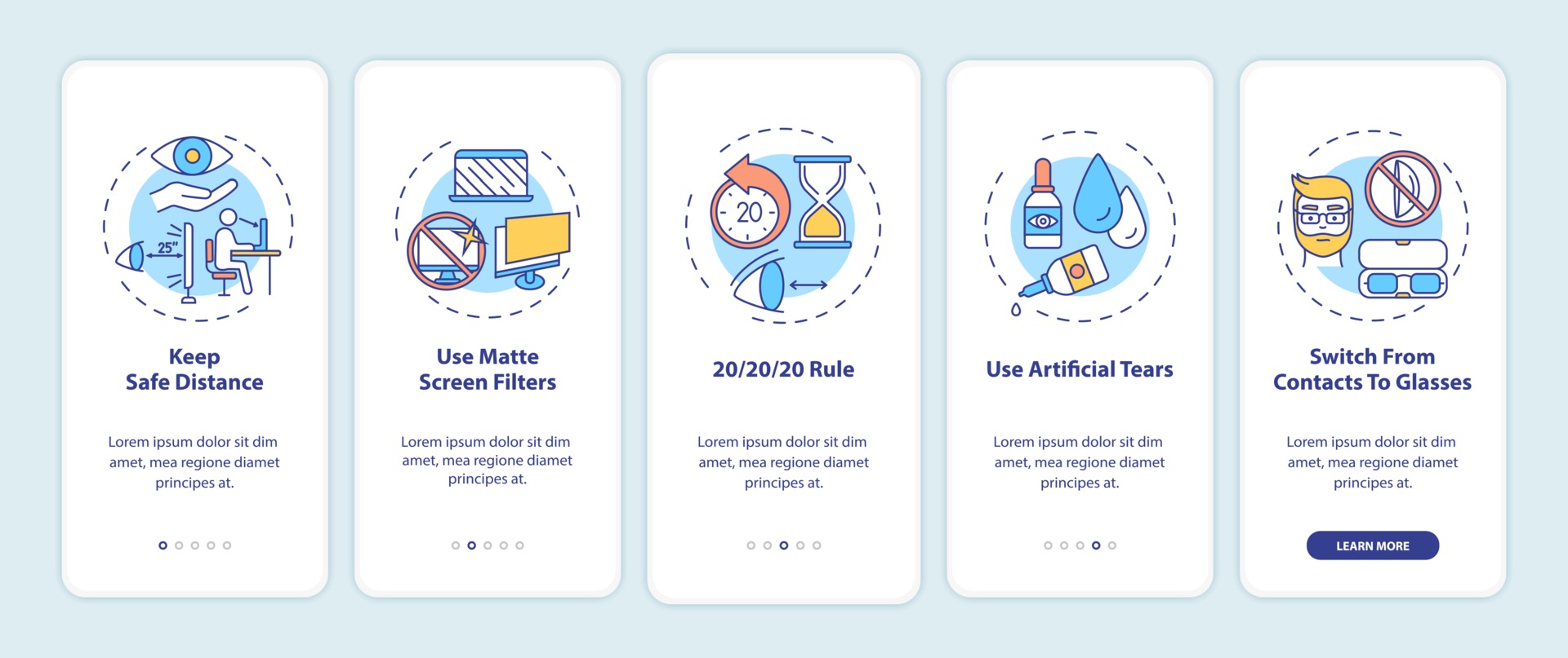 Digital Eyestrain Prevention Tips Onboarding App Page Screen With Concepts 2151968 Vector Art At