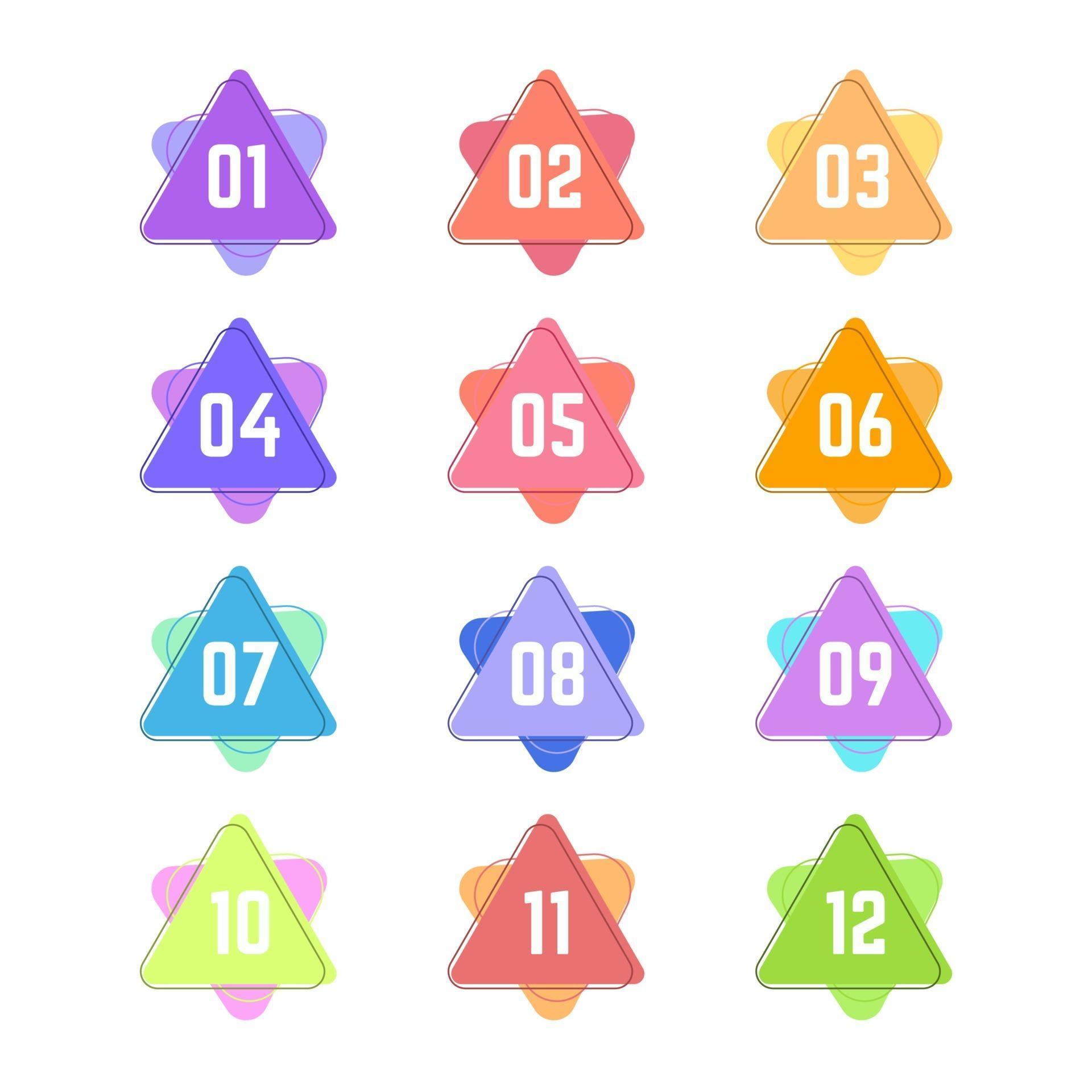 Colorful Geometric Triangle Bullet Points From One to Twelve 2154168 ...