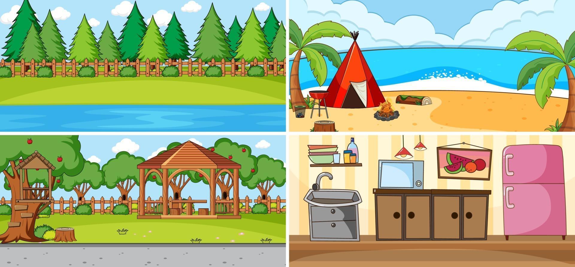 Outdoor scene set with many kids doodle cartoon character 2156502 ...