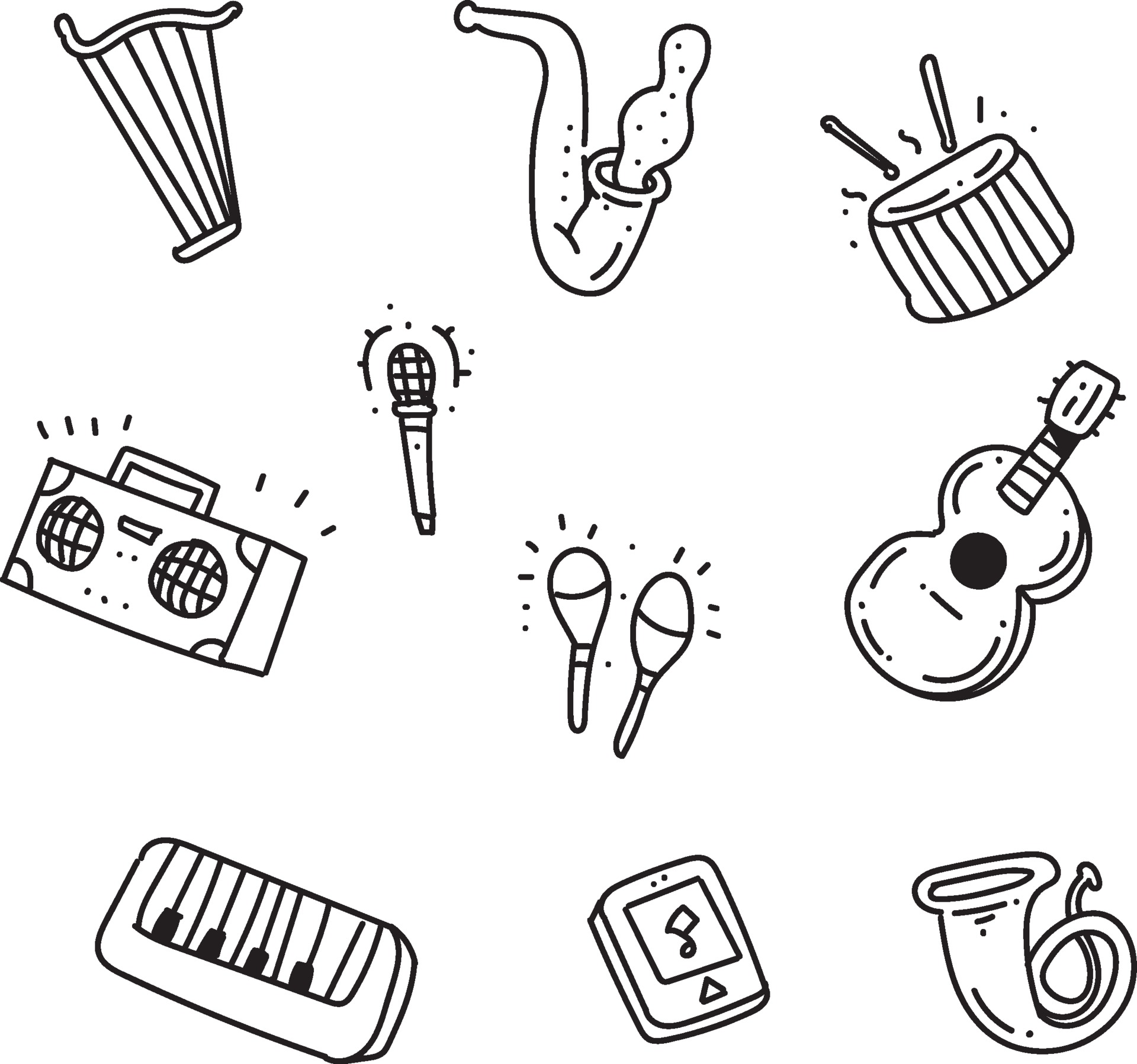 Set of doodle musical instruments 2160921 Vector Art at Vecteezy Set of doodle musical instruments 2160921 Vector Art at Vecteezy