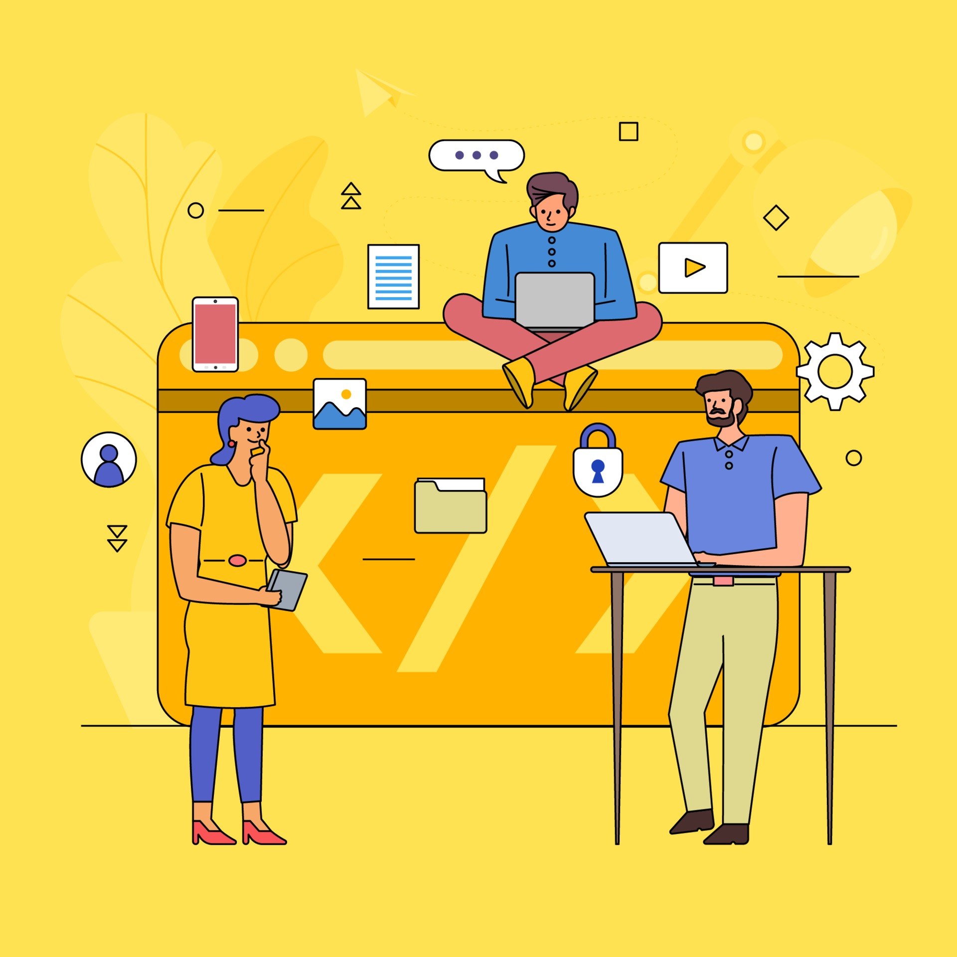 Flat design of teamwork on coding 2162712 Vector Art at Vecteezy
