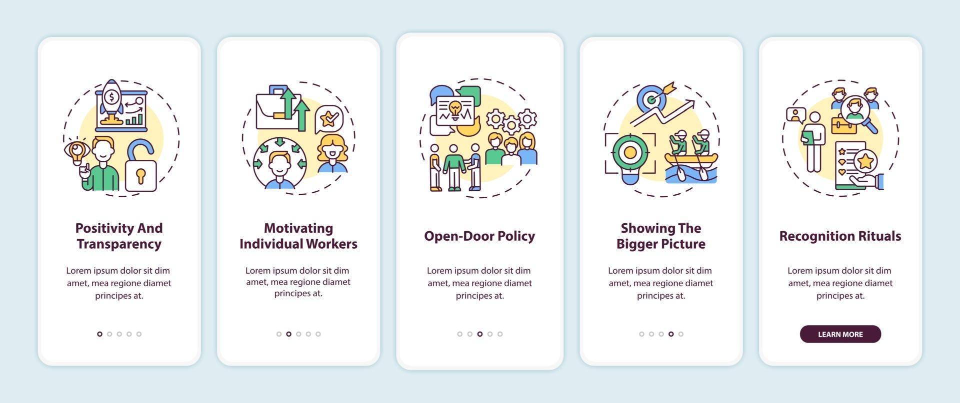 Staff motivation strategies onboarding mobile app page screen with concepts 2164789 Vector Art ...