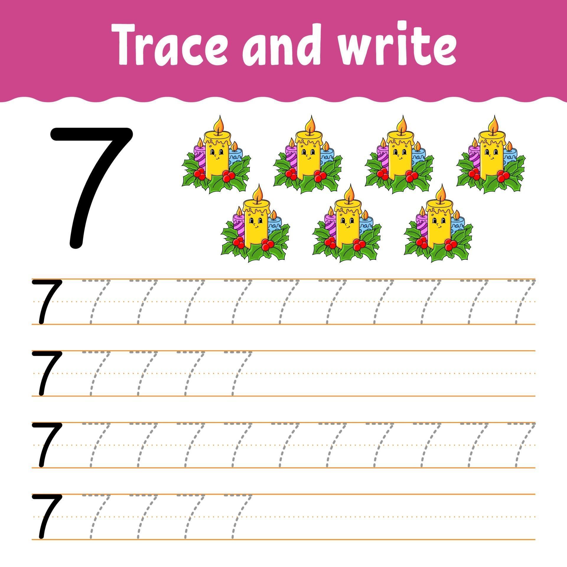 Learn Number 7. Trace and write. Winter theme. Handwriting practice ...