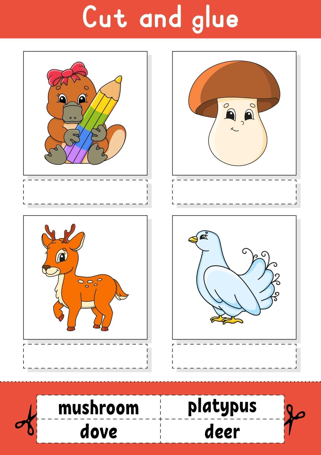 Cut and glue. Game for kids. Learn English words. Education developing ...