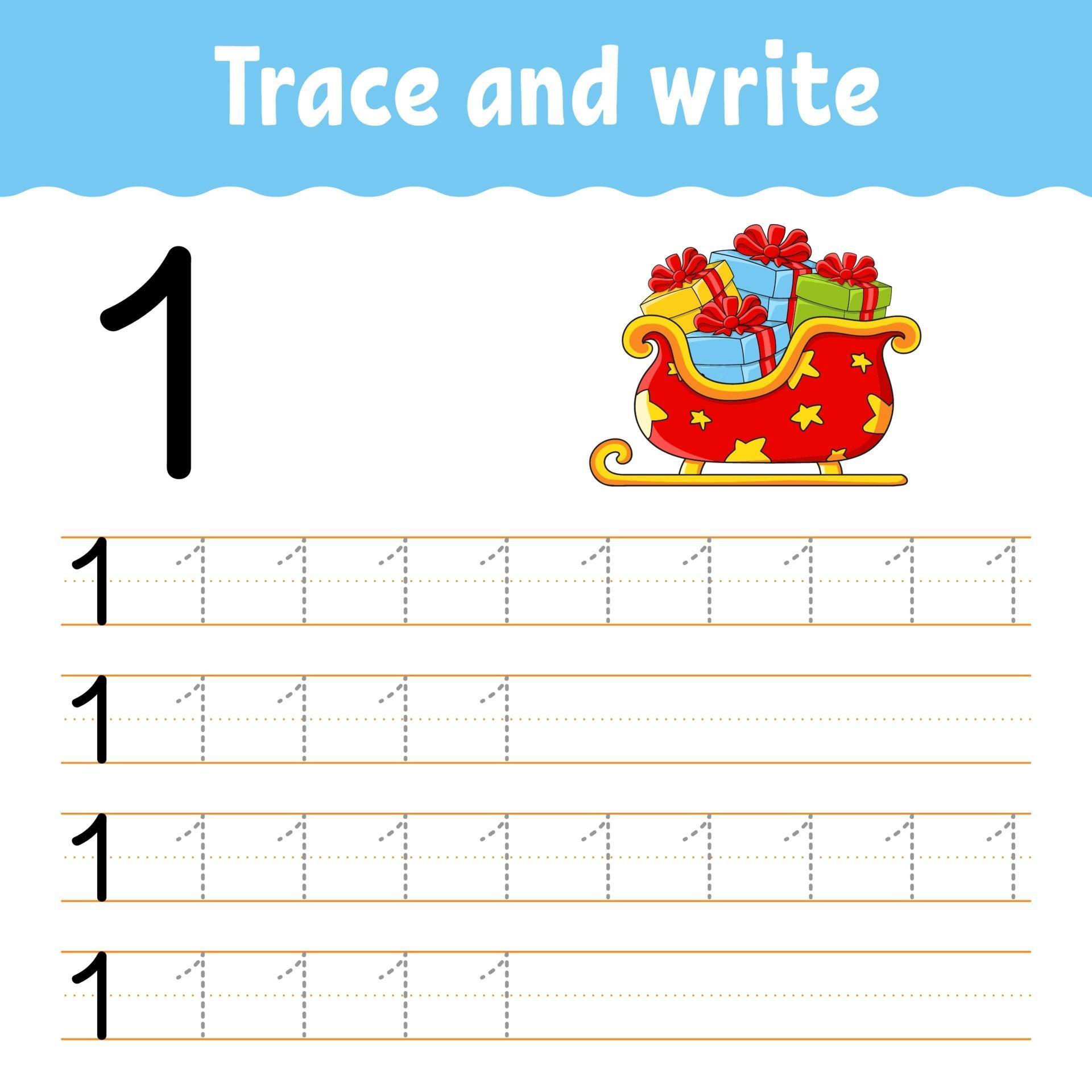 Learn Number 1. Trace and write. Winter theme. Handwriting practice ...