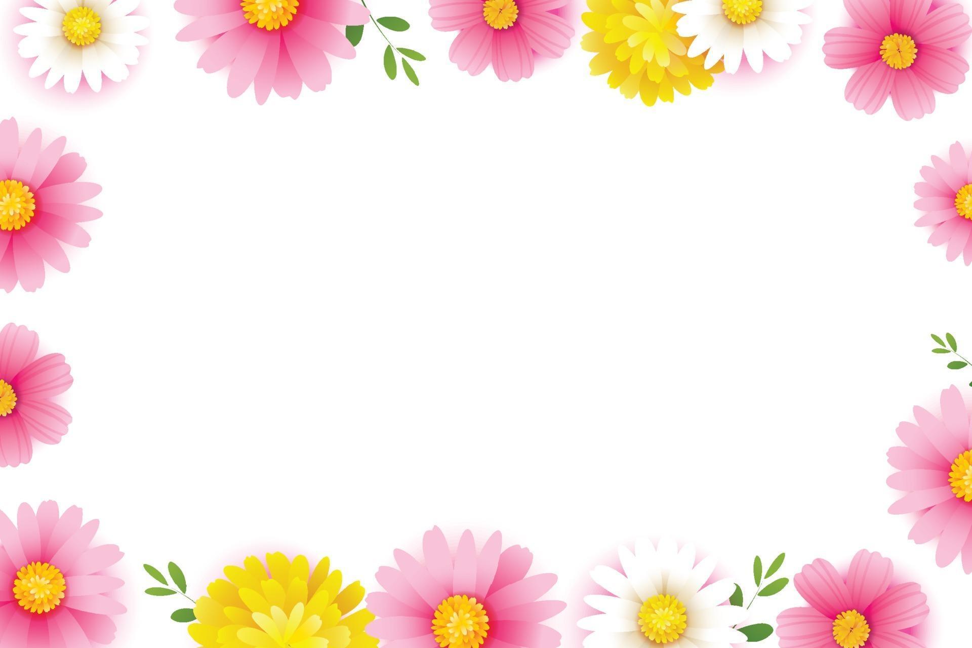 Hello spring season frame with blooming flowers background template ...
