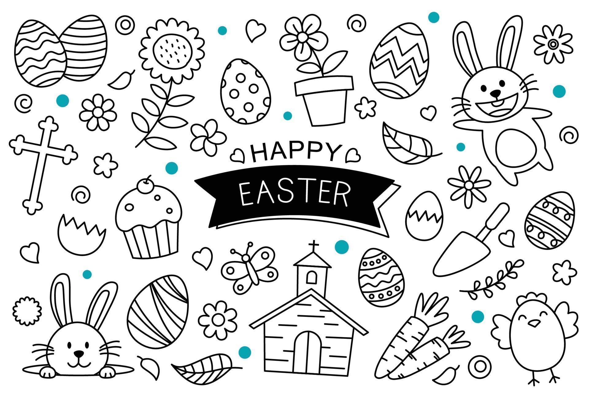 Easter eggs doodle hand drawn on white background. Happy easter ...