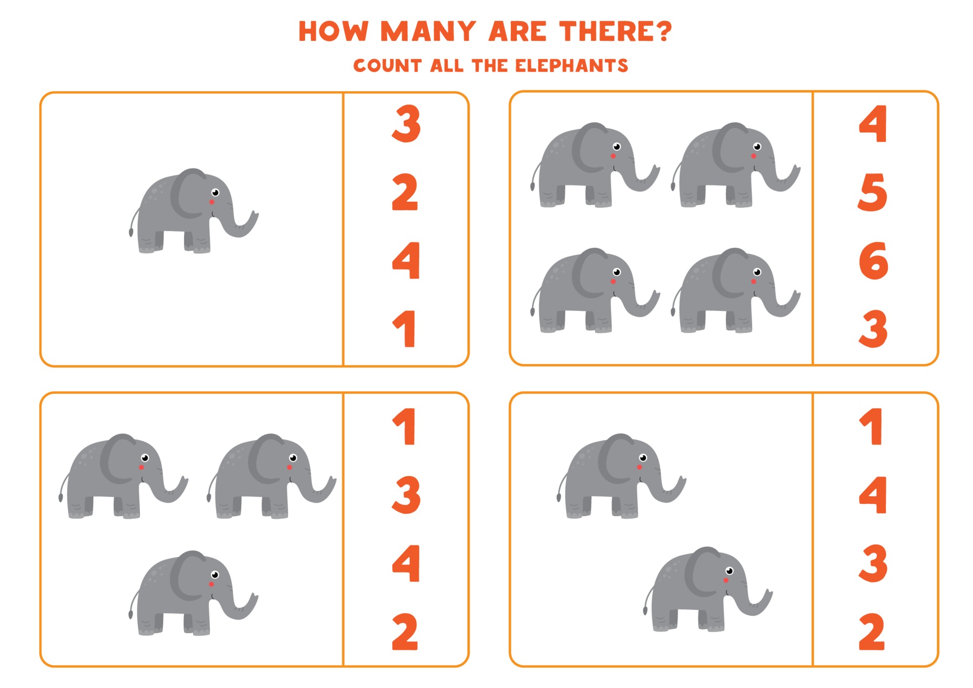 Counting math game with cute cartoon elephants. 2170161 Vector Art at ...