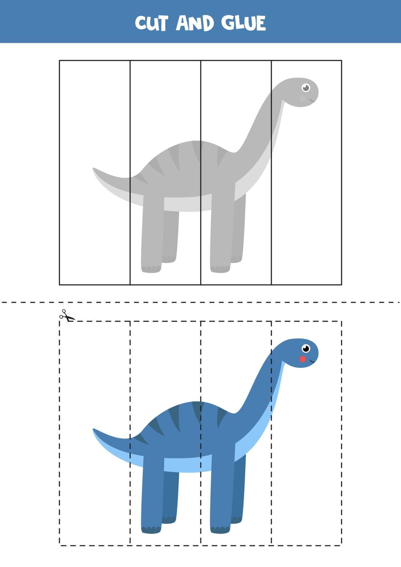 Cut and glue game for kids. Cute cartoon dinosaur. 2170237 Vector Art ...