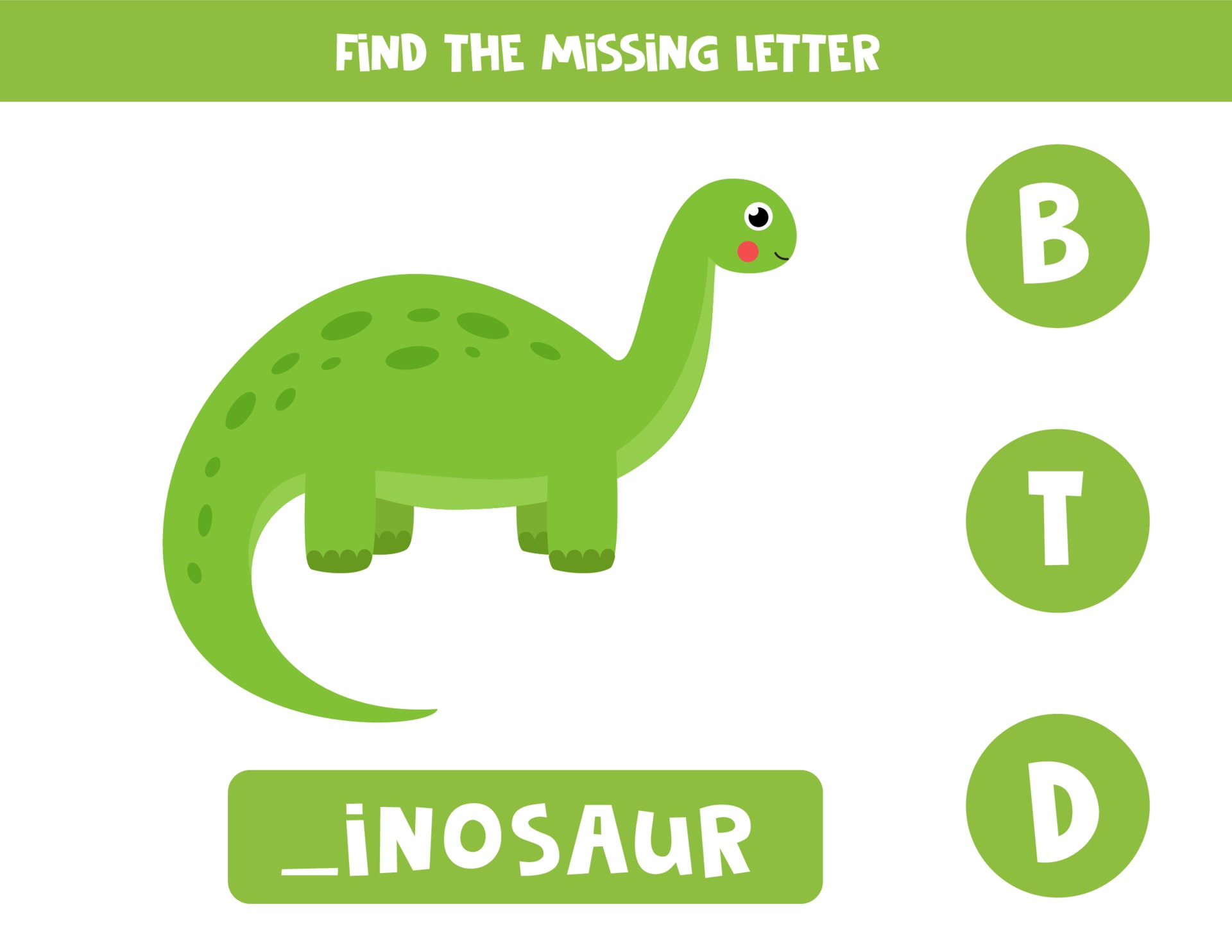Find missing letter with dinosaur. Spelling worksheet. 2170276 Vector ...