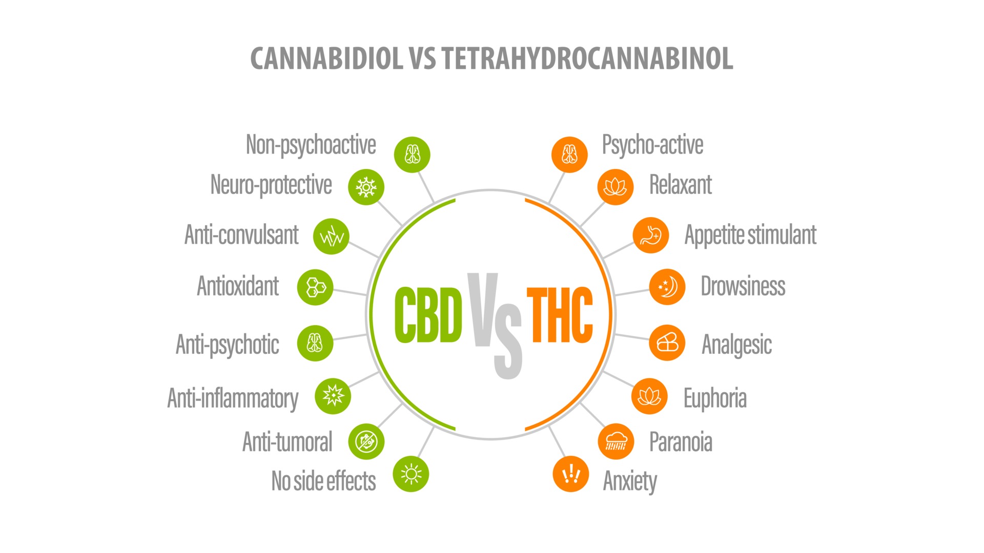 CBD vs THC, list of differences with icons. White banner with ... CBD vs THC, list of differences with icons. White banner with ...