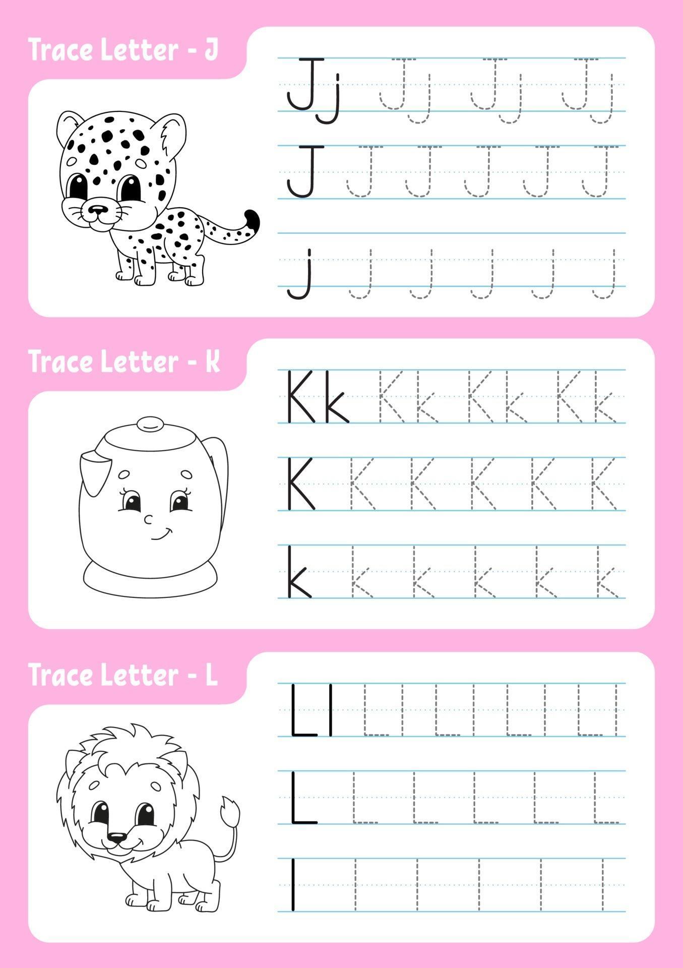 Writing letters j, k, l. Tracing page. Worksheet for kids. Practice ... Writing letters j, k, l. Tracing page. Worksheet for kids. Practice ...
