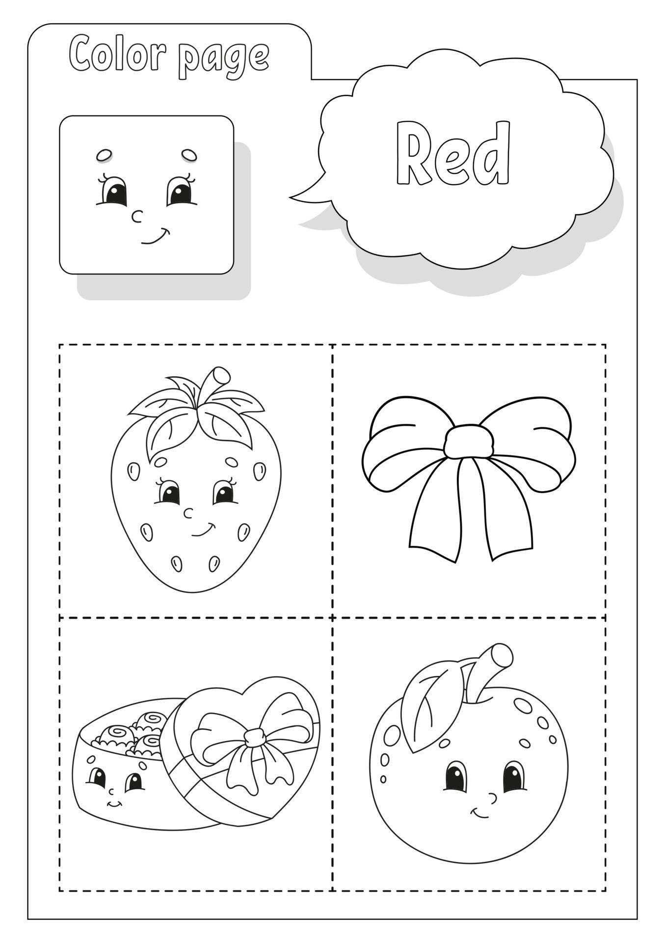 libro para colorear rojo. aprendiendo colores. flashcard para niños ...