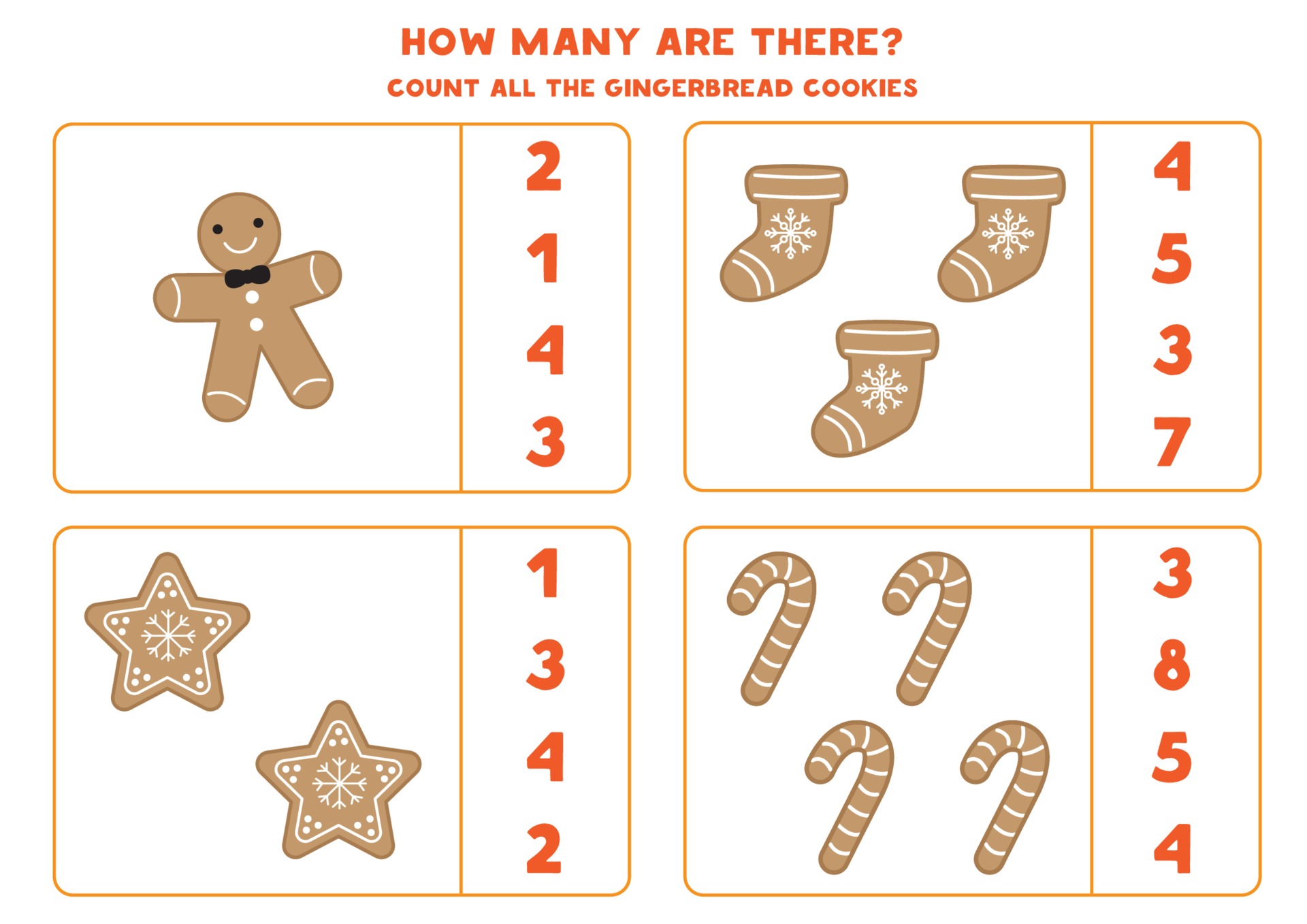 Counting game for kids. Count all Christmas gingerbread cookies ...