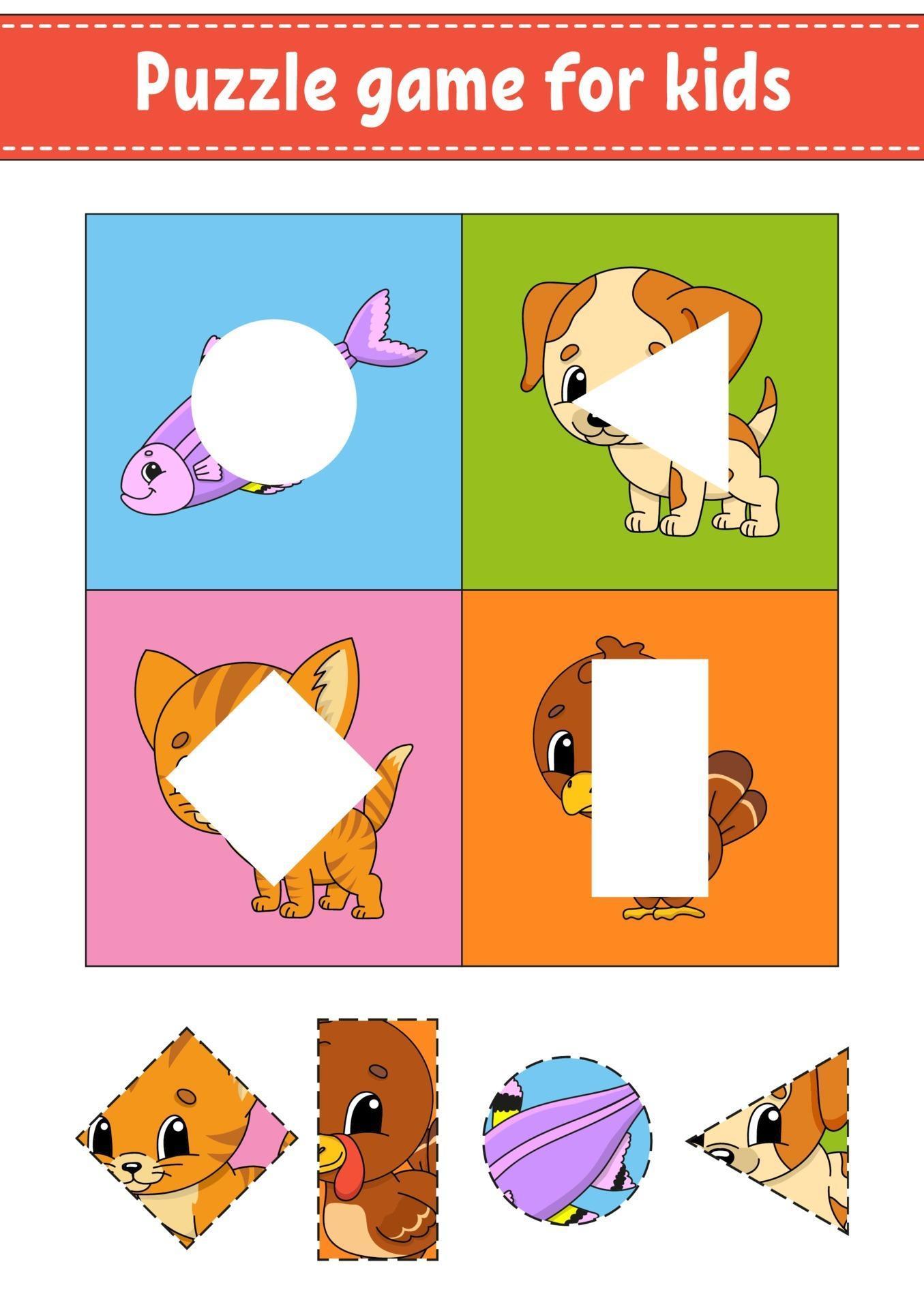 Puzzle game for kids. Cut and paste. Cutting practice. Learning shapes ...