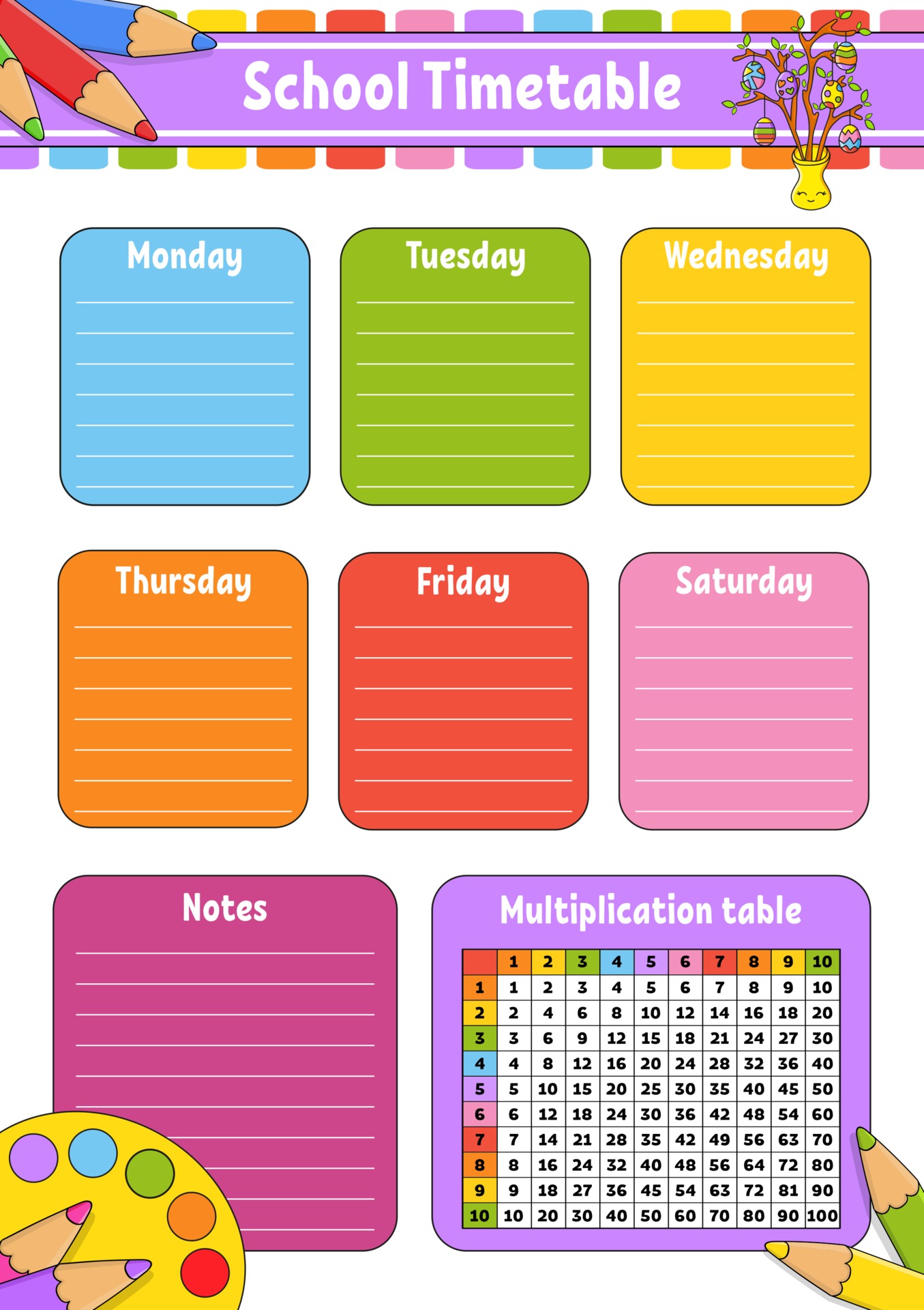 School timetable easter 2171253 Vector Art at Vecteezy