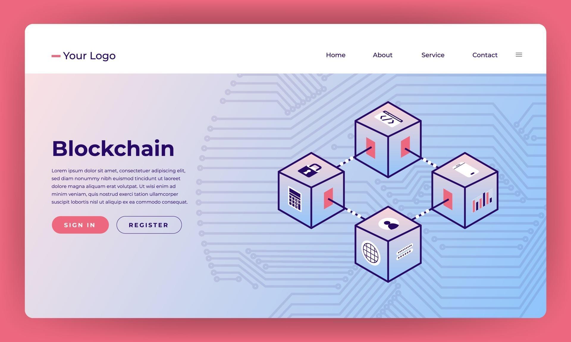 Mock-up website for blockchain and cryptocurrency. Vector illustration ...