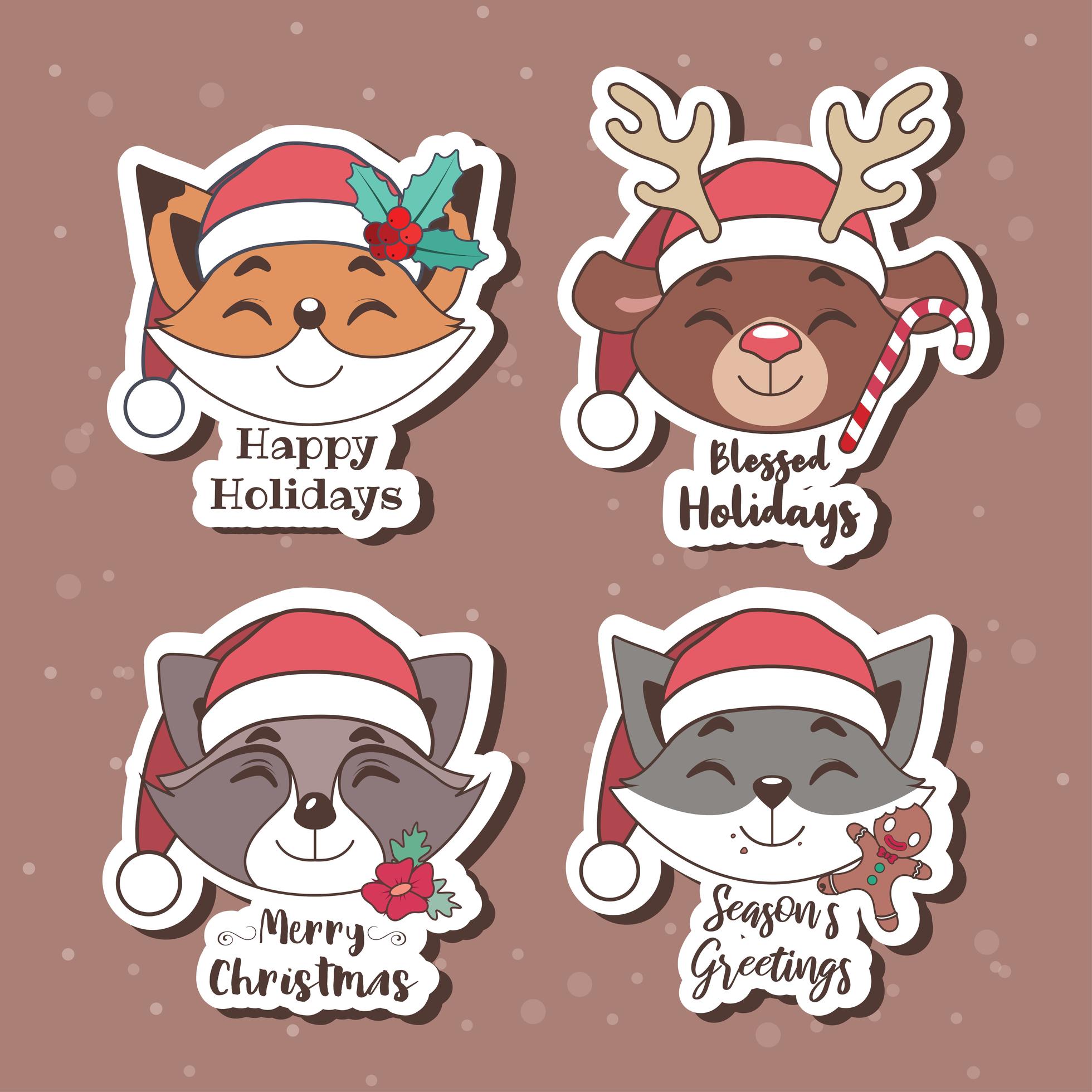 Christmas stickers with joyful animals 2175240 Vector Art at Vecteezy
