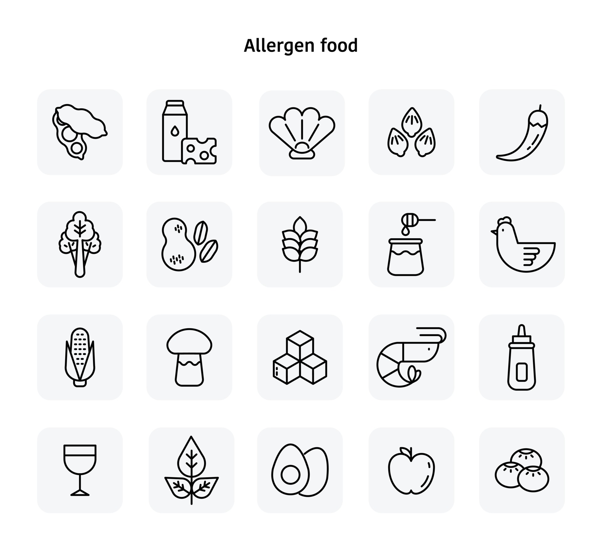 Allergen food black line icons. flat design style minimal vector ... Allergen food black line icons. flat design style minimal vector ...