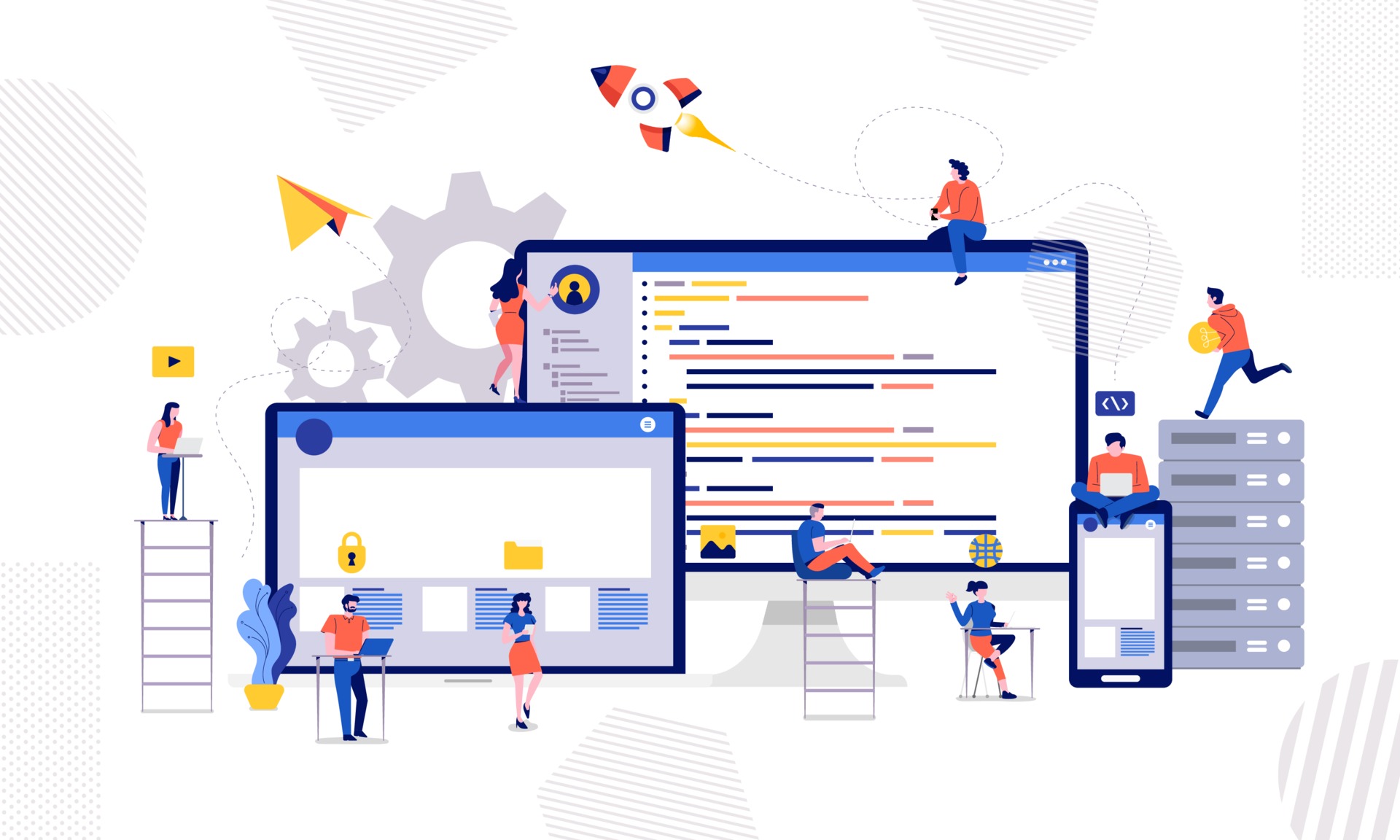 Team of developers working on code 2178145 Vector Art at Vecteezy