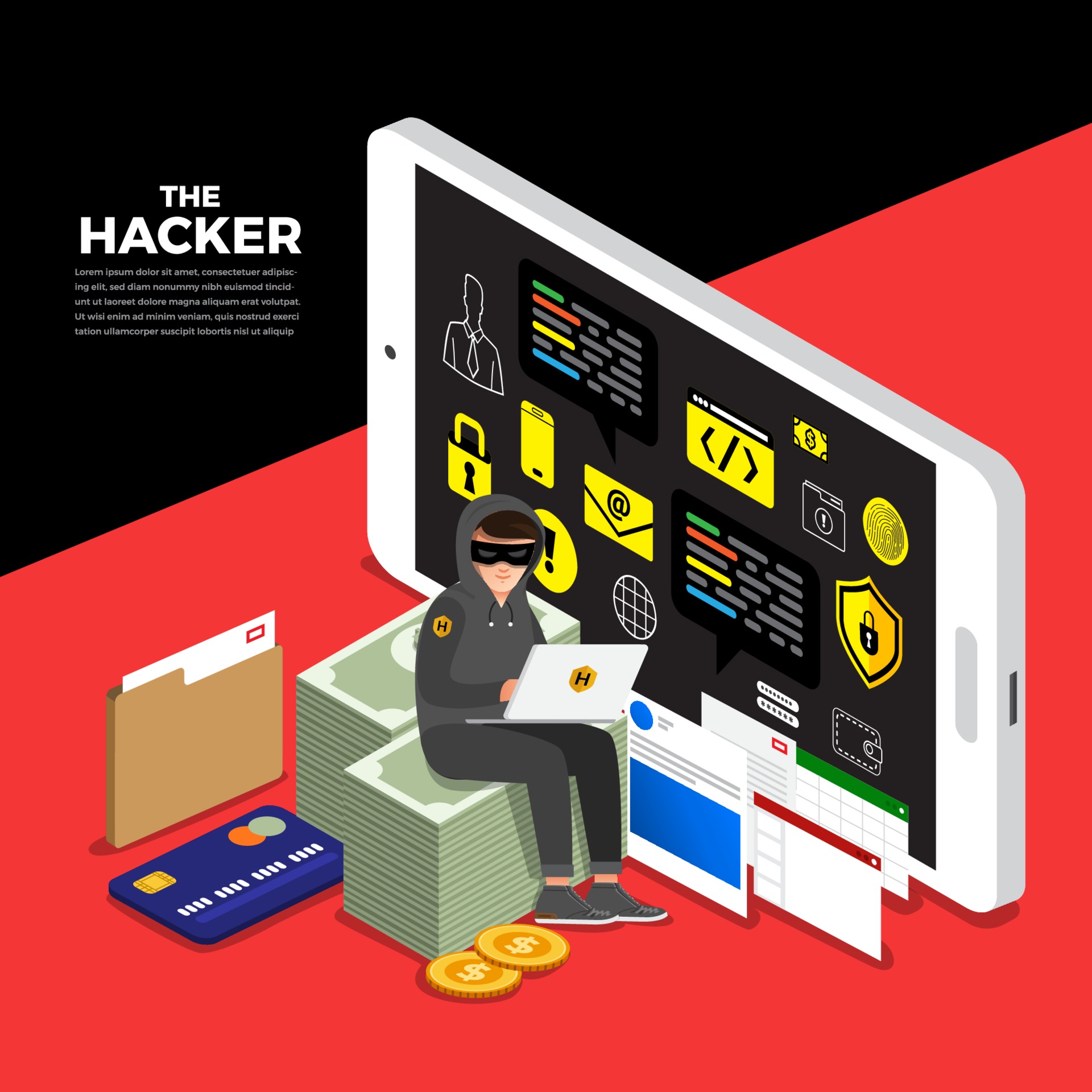 Cyber Hacker Stealing Data On Internet Device 2179084 Vector Art At
