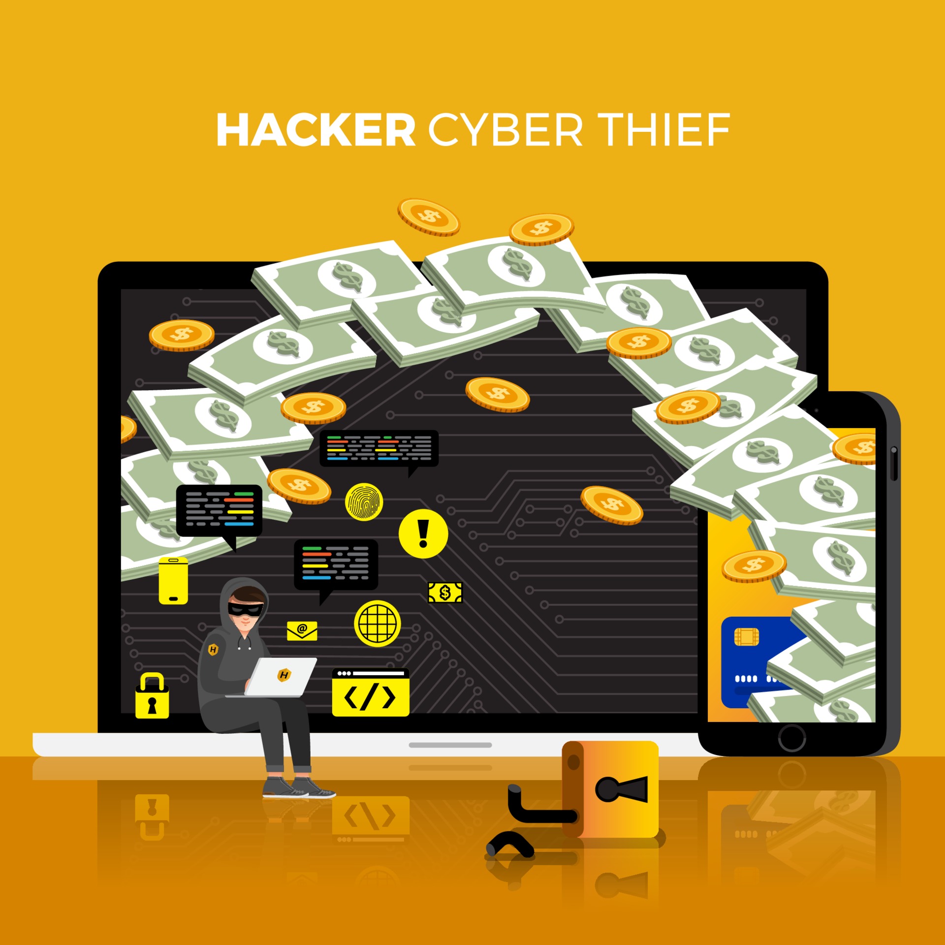 Cyber Hacker Stealing Data On Internet Device 2179088 Vector Art At